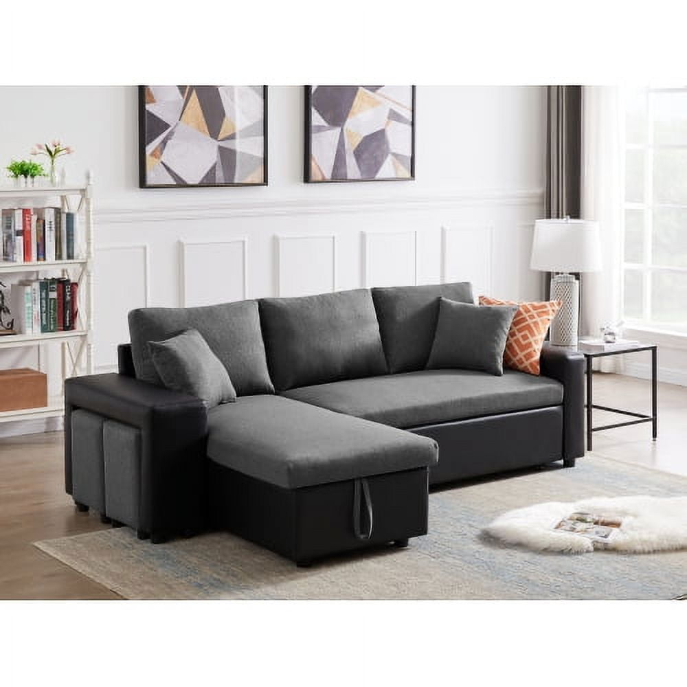 92" Big L Shape Sectional Sofa with 2 Stools and 2 Pillows,Convertible ...