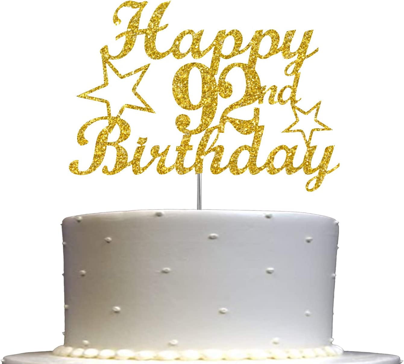 92 Birthday Cake Topper Gold Glitter, Party Decoration Ideas, Sturdy ...