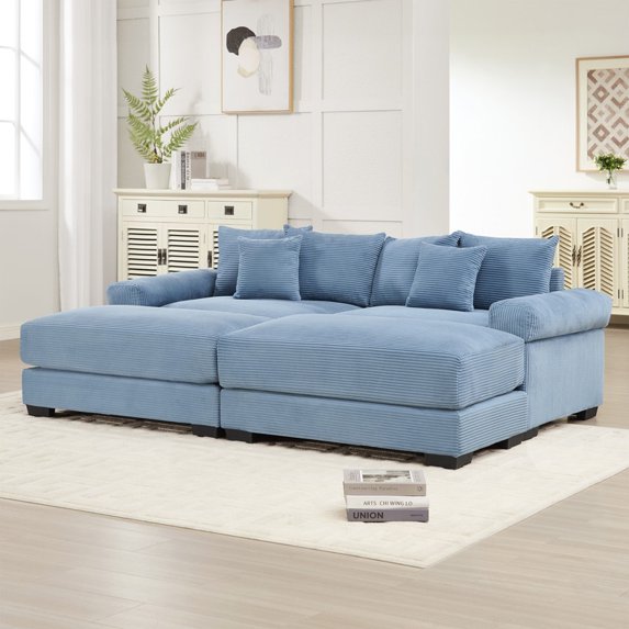 92" Cloud Modular Sofa Set - 2-Seater with 2 Ottomans & 6 Pillows ...