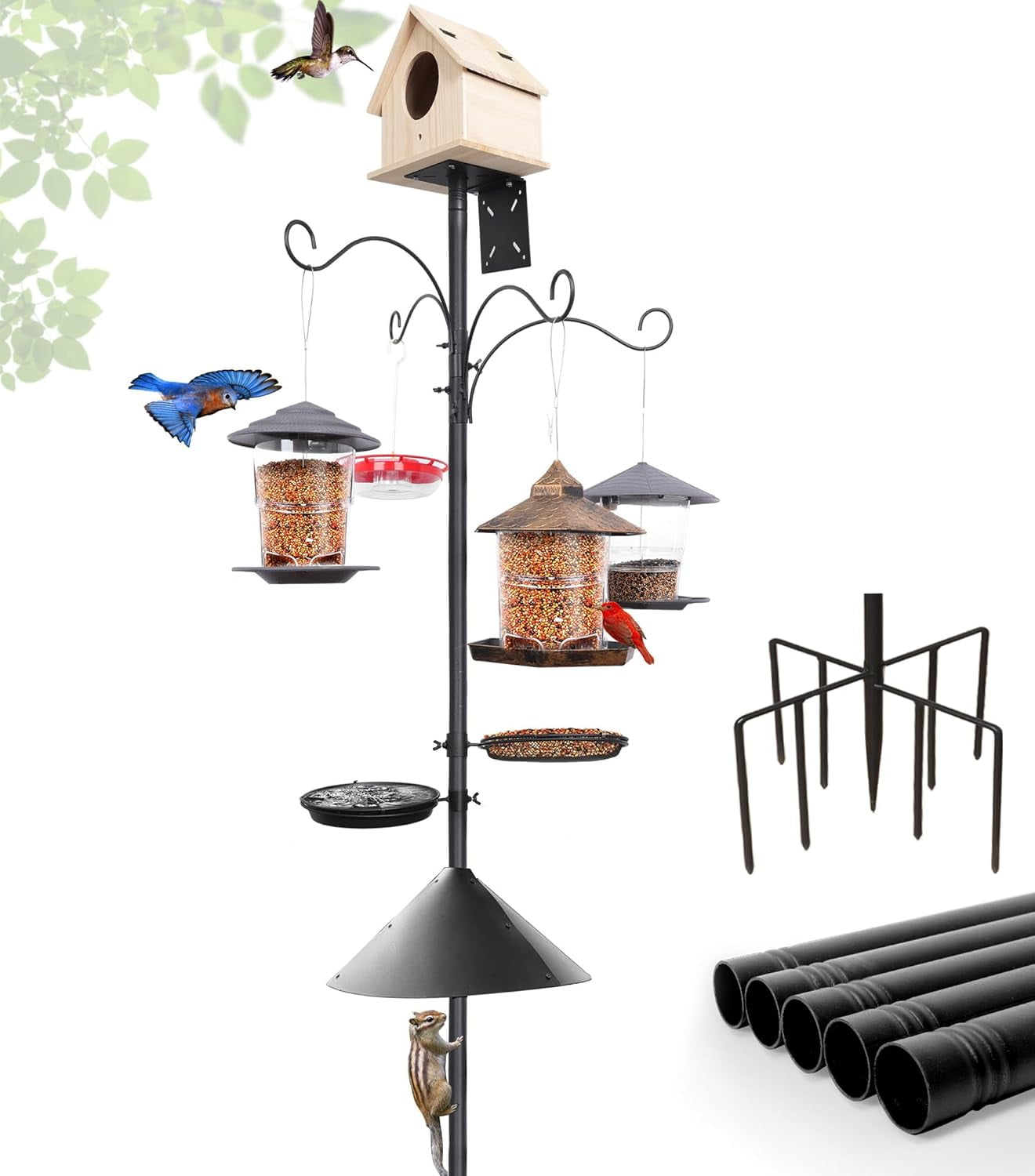 MY 92 Inch Bird Feeder Pole with Squirrel Baffle & Upgraded 9-Prong ...
