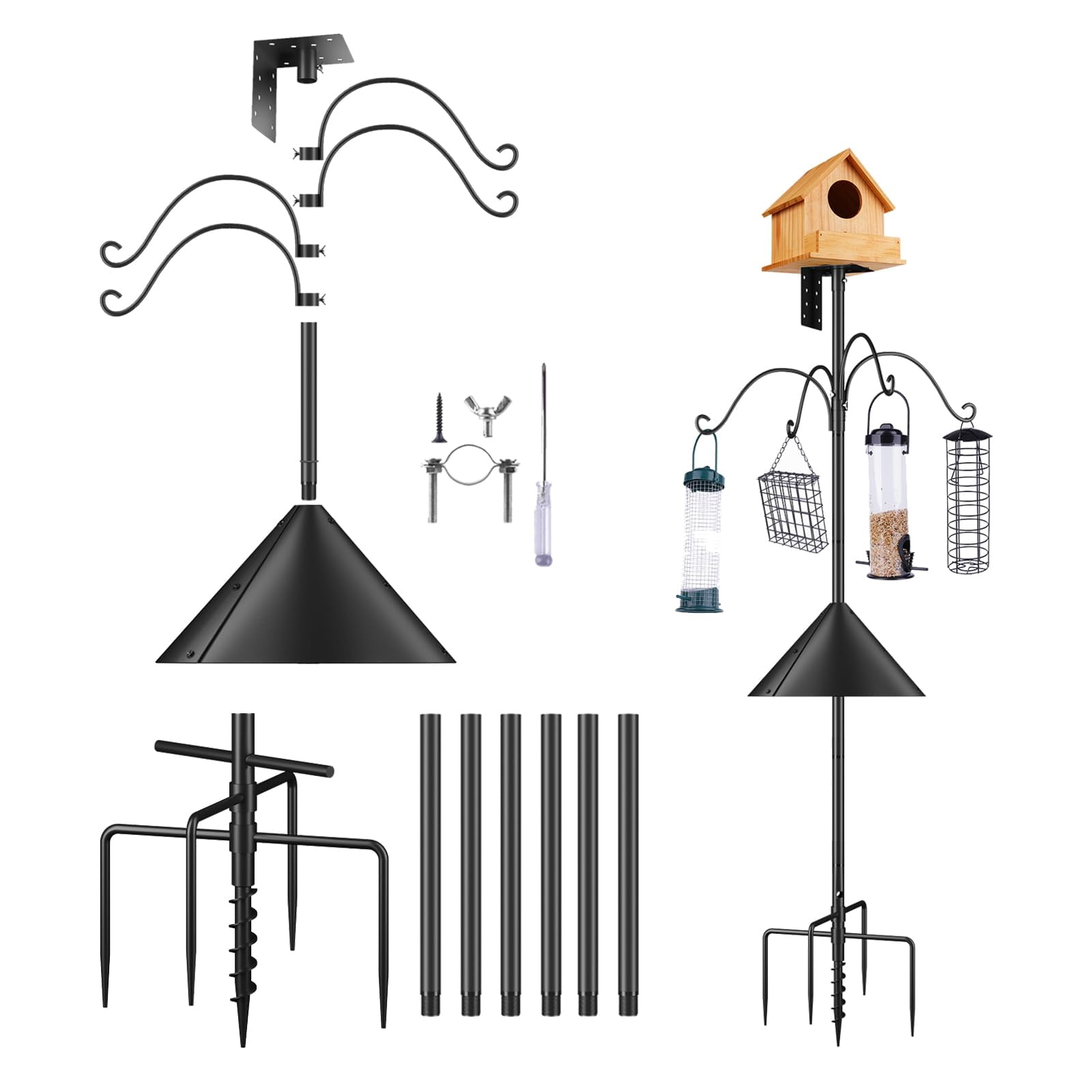 92 Inch Bird House Pole for Garden, Optimech Bird Feeder Poles with Squirrel Proof Baffle 4 ...