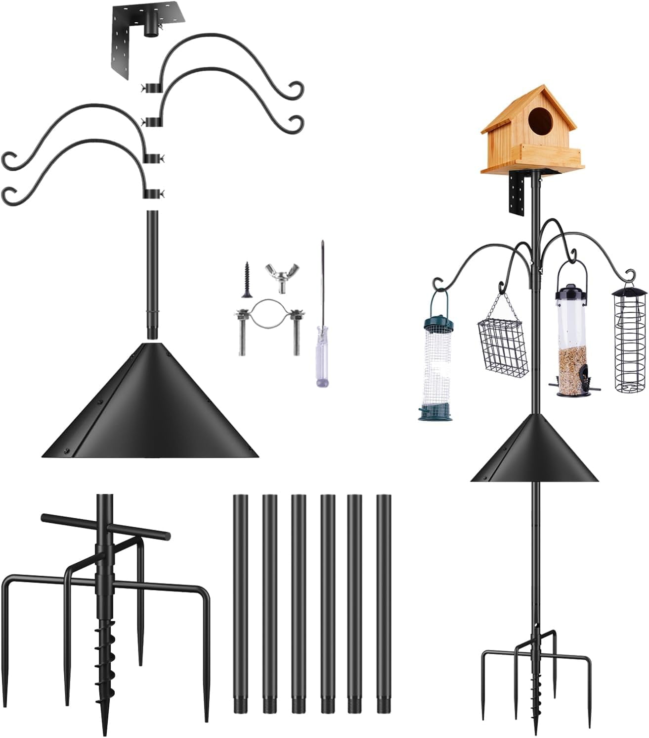 92 Inch Bird House Pole for Garden, Bird Feeder Poles with Squirrel ...