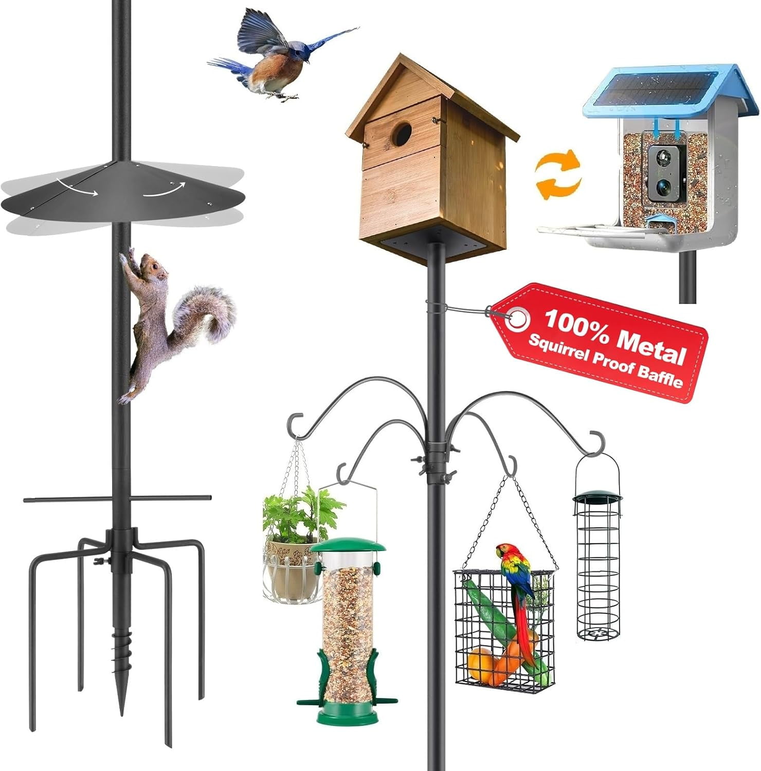 92 Inch Smart Bird Feeder Pole with Auger Anchor for Outdoor, Heavy ...