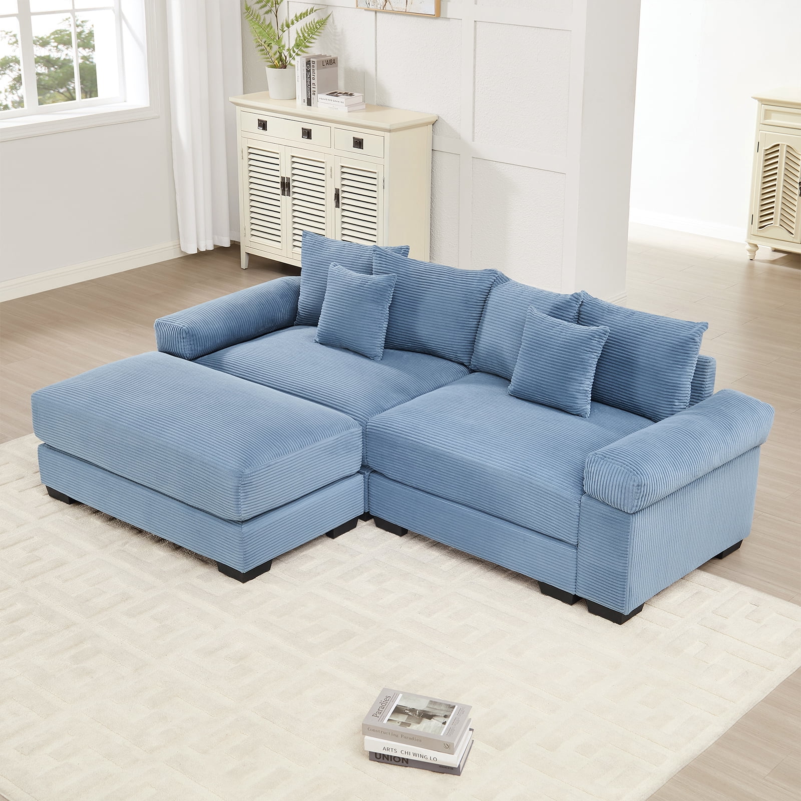 92" Modern Corduroy Sectional Couches for Living Room, Comfortable L ...