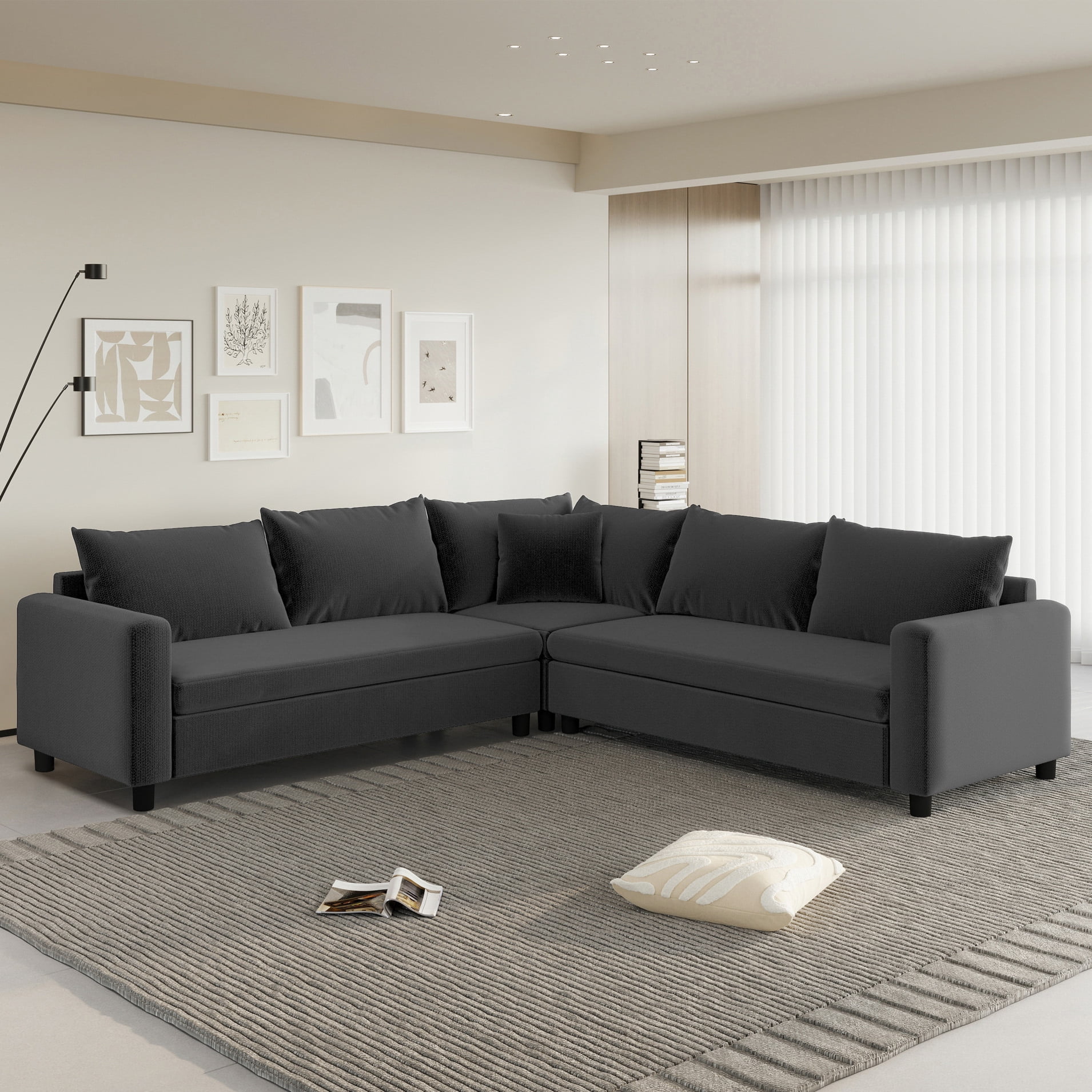 92'' Oversized Corner Modular Sectional Chenille Fabric Sofa Set, Extra ...