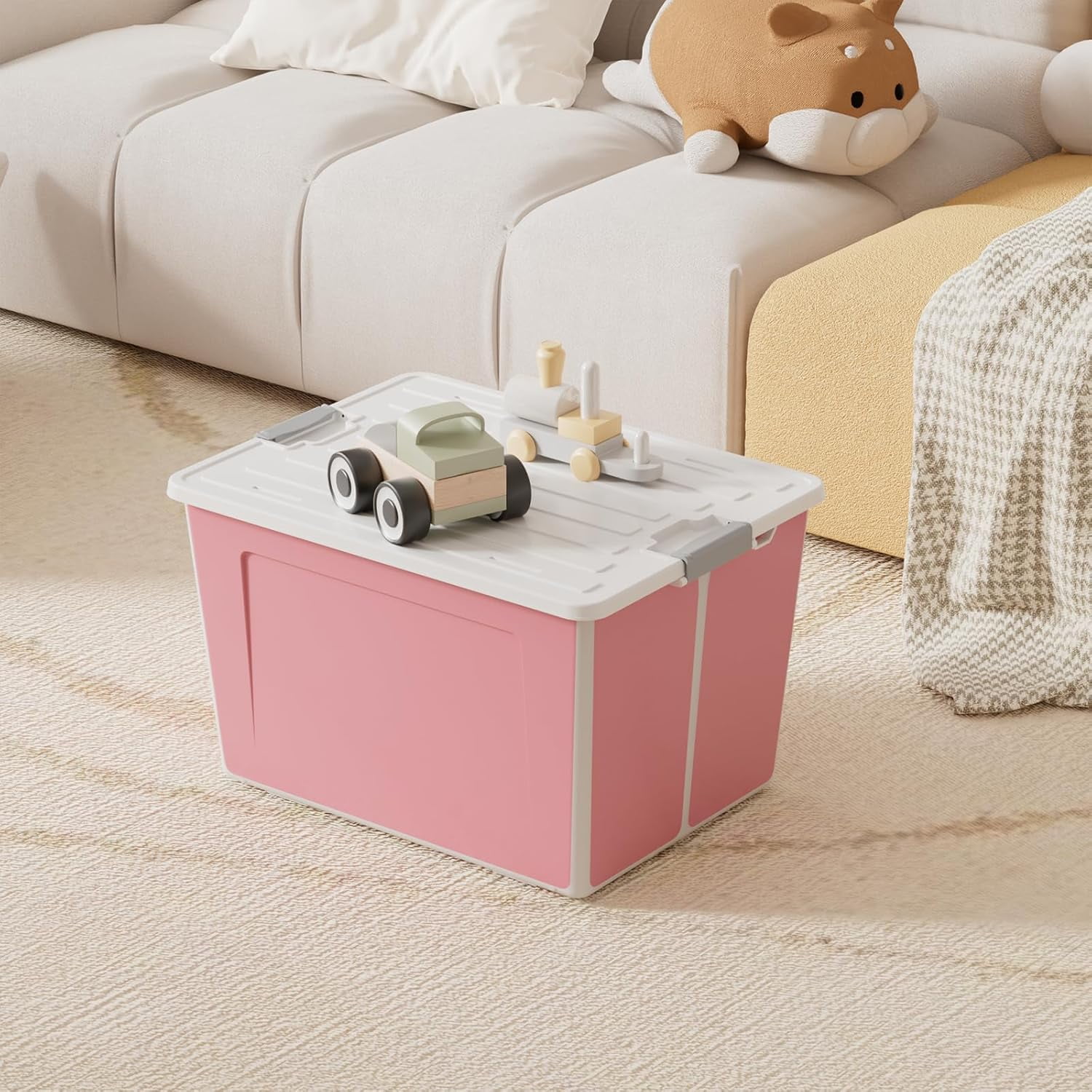 92 Quart Pink Collapsible Storage Bins with Lids - Large Plastic ...