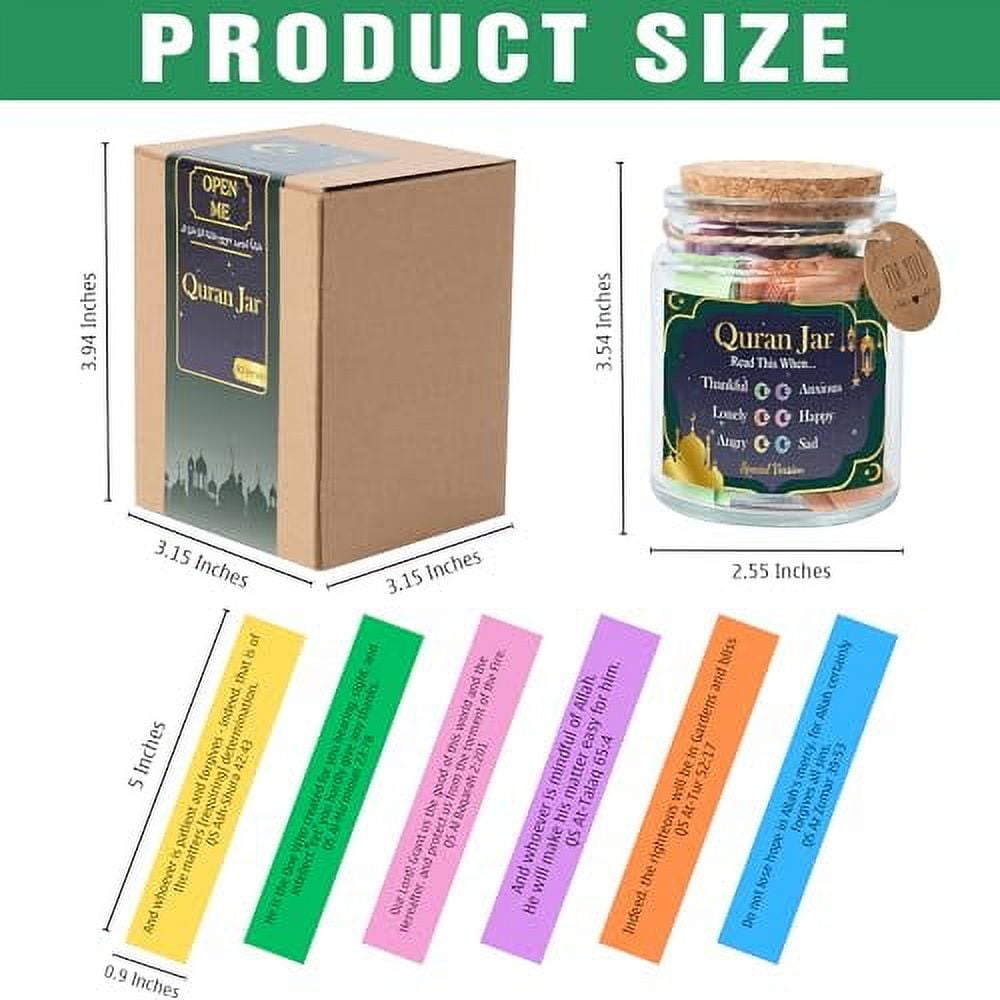 92 Quran Verse Jar - Islamic Decor & Gift Set, Small Quran Verses for ...
