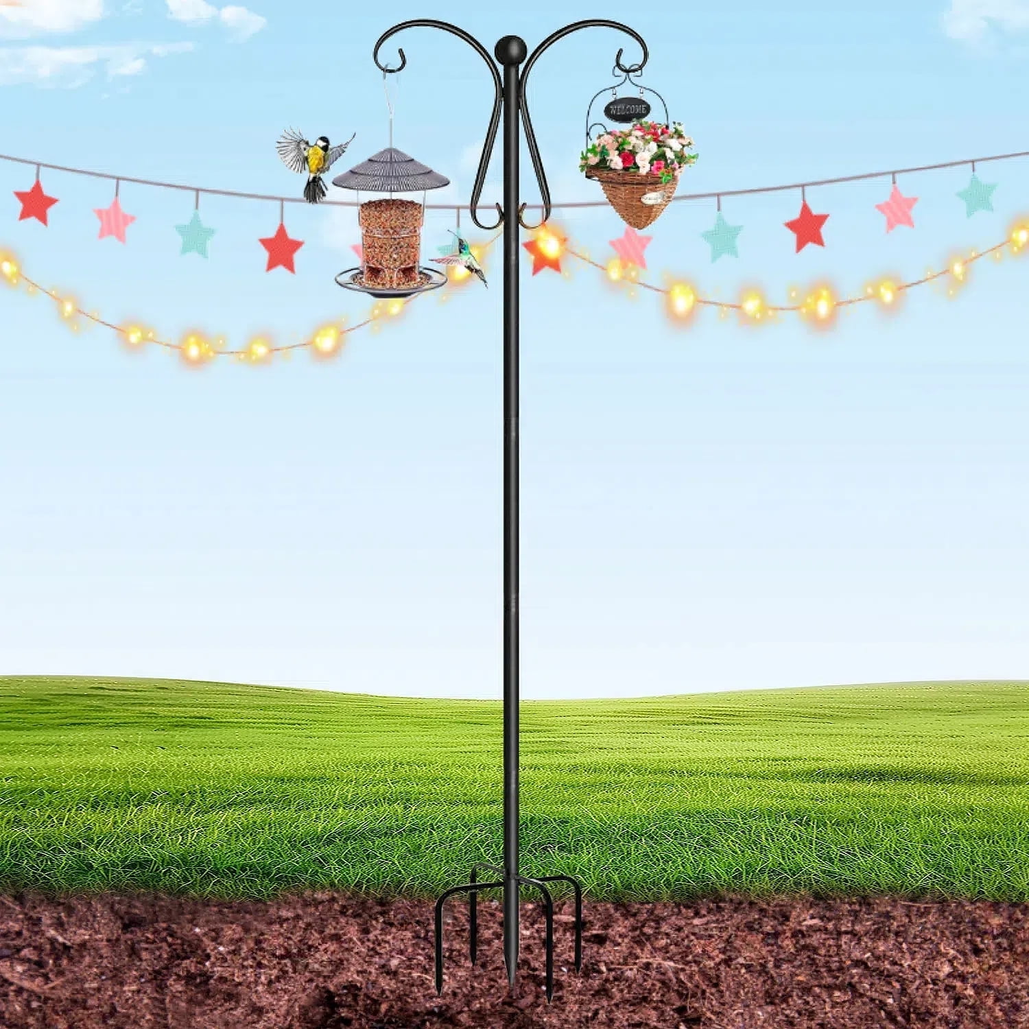 92" Shepherds Hooks for Outdoor, Thickened Bird Feeder Pole with 5 ...