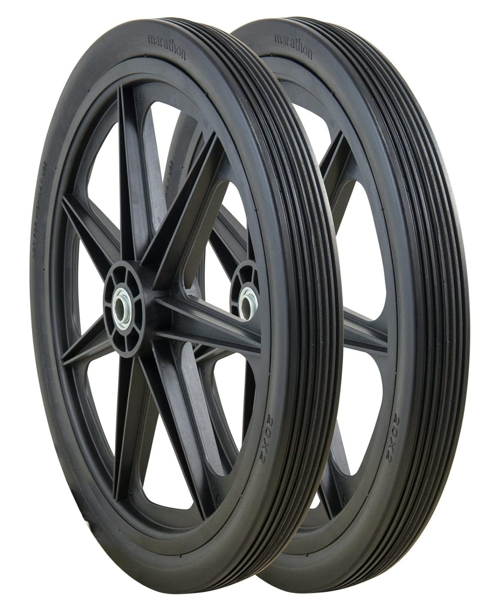 92001-2PK 20x2.0 Flat Free Ribbed Tread Cart Tire on Plastic Rim, 3/4 ...