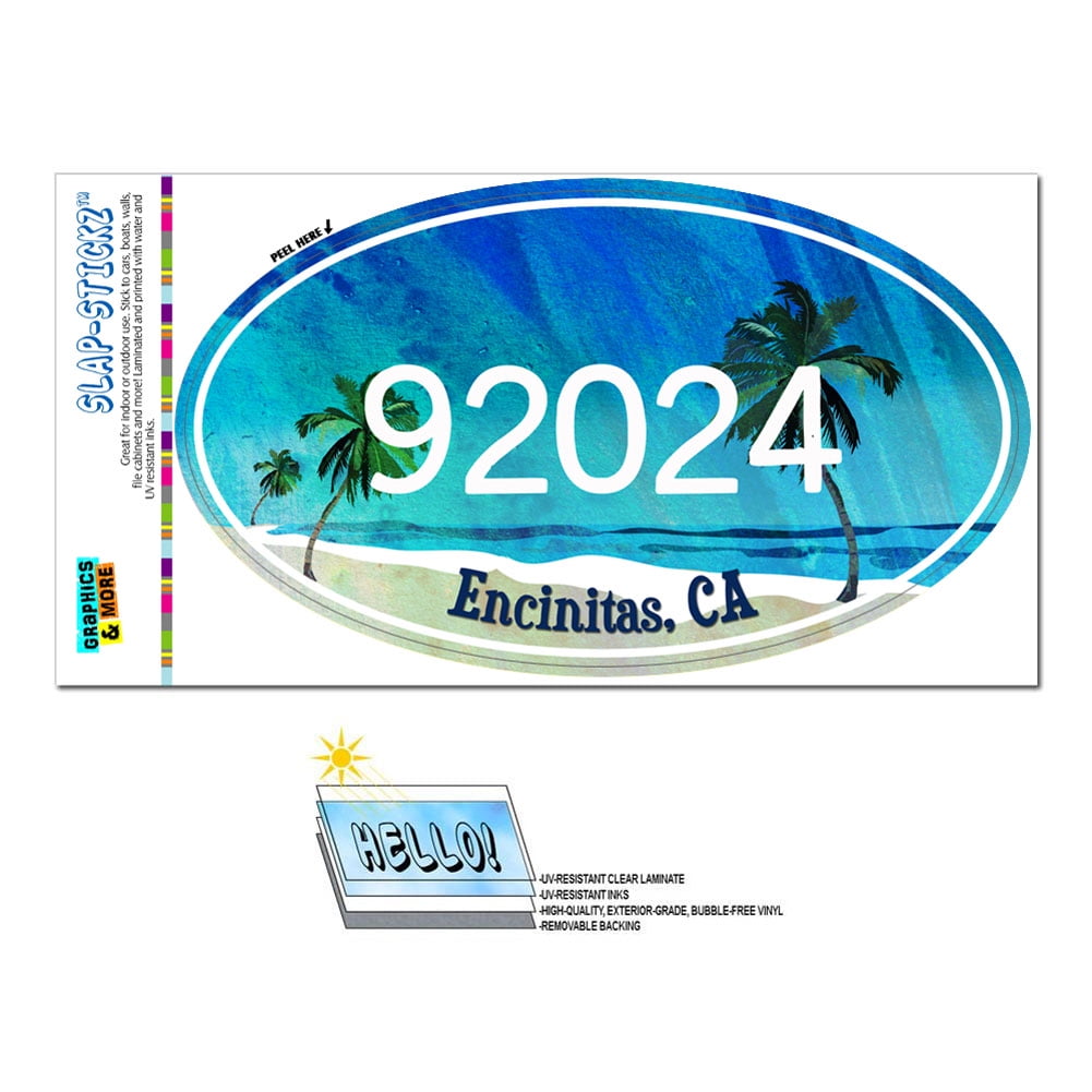 92024 Encinitas, CA - Tropical Beach - Oval Zip Code Sticker - Walmart.com