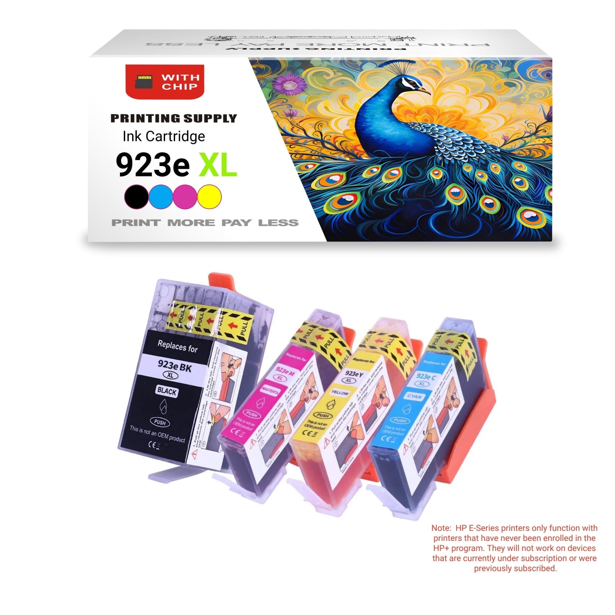 923e High-Yield Premium Ink Cartridges Set with Chip, 4-Pack (Black ...