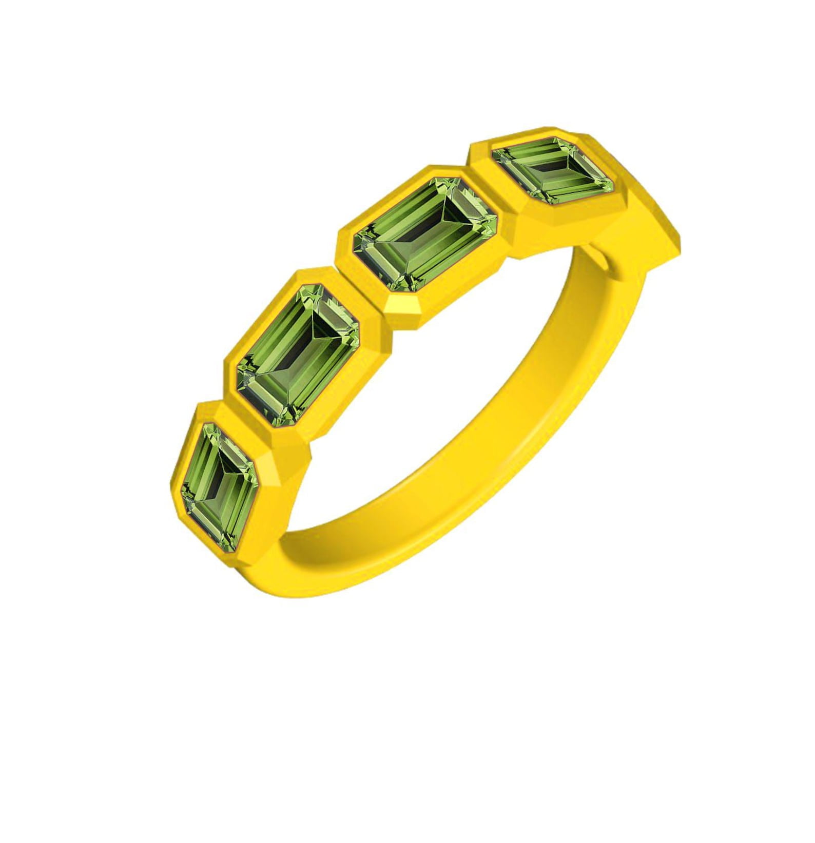 925 Lab Peridot wedding band Ring,Lab Peridot Wedding ring,Five Octagon Yellow Gold Stacking ...