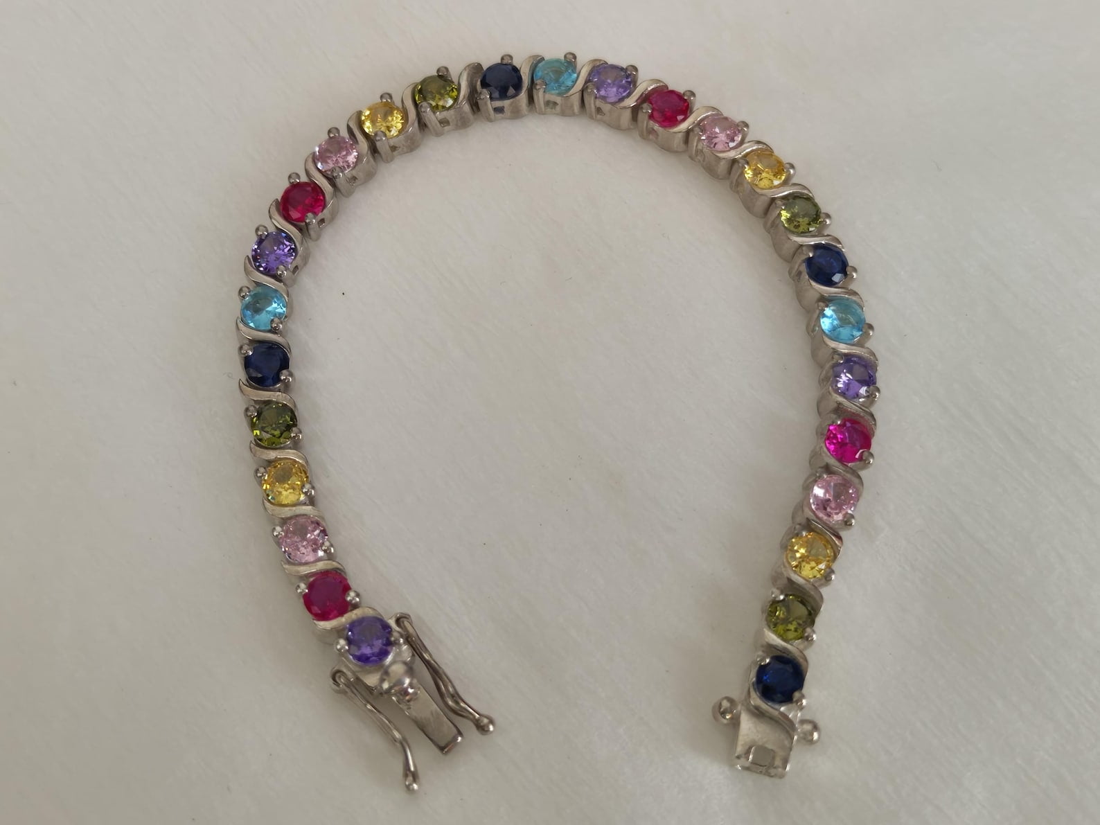925 Lab Rainbow Sapphire Bracelet,Multi-Color Sapphire Tennis Bracelet ...