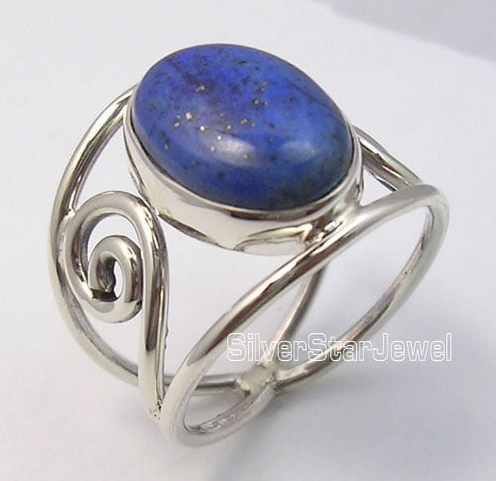 925 Pure Silver Lapis Lazuli Semi Precious Gemstone Art Ring Size 5 ...