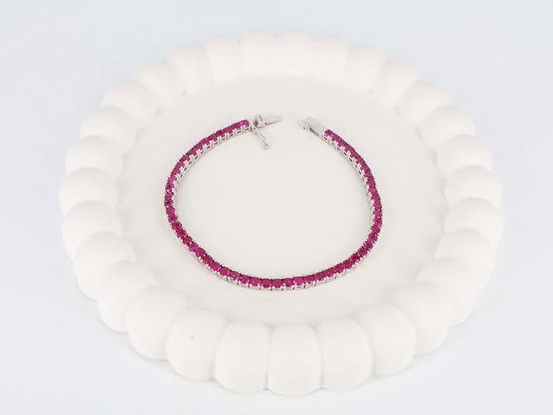 925 Ruby Tennis Bracelet,14K Gold Plated Ruby Bracelet, Prong Set Ruby ...