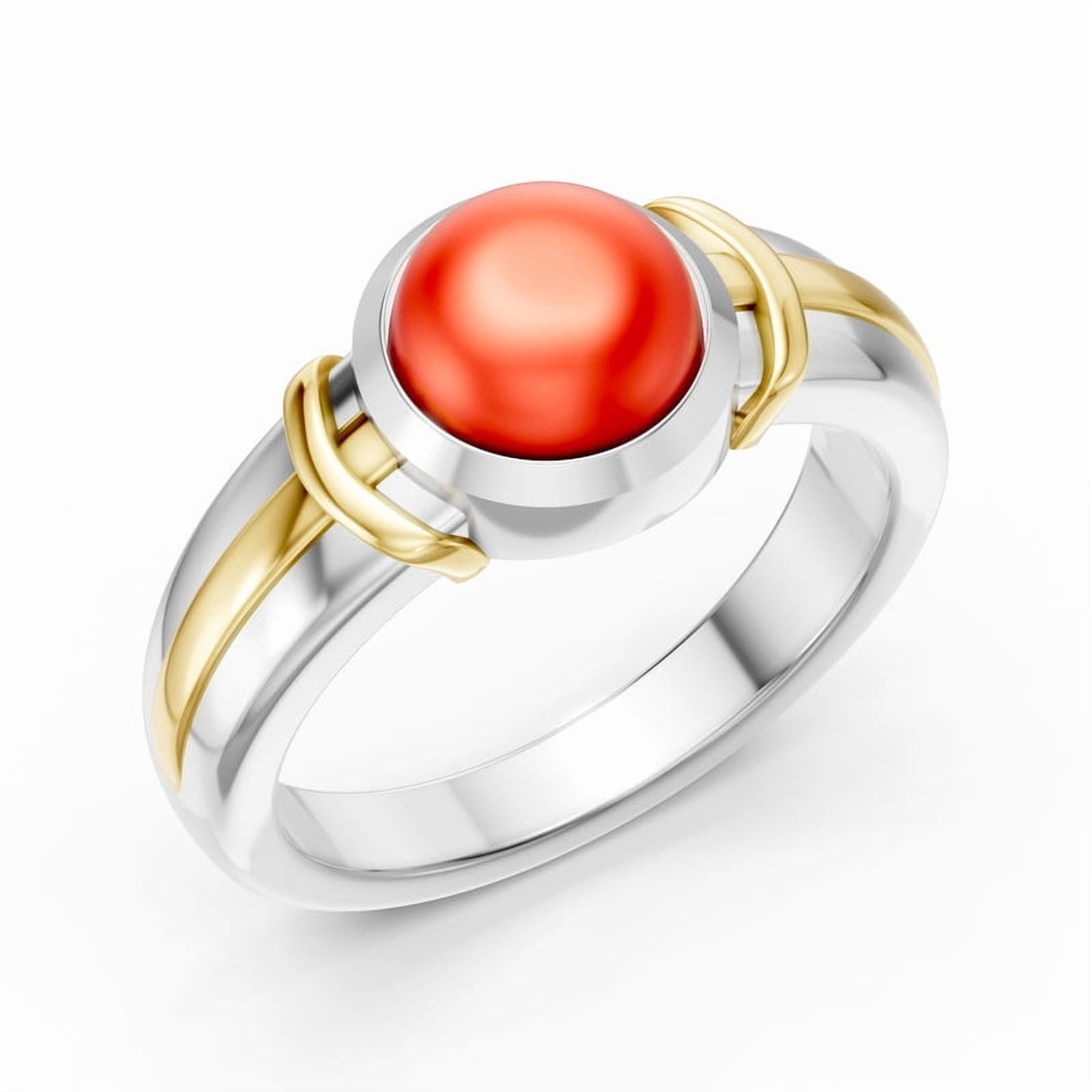 925 Silver 10K Gold Natural Italian Red Coral Ring Unisex - Walmart.com
