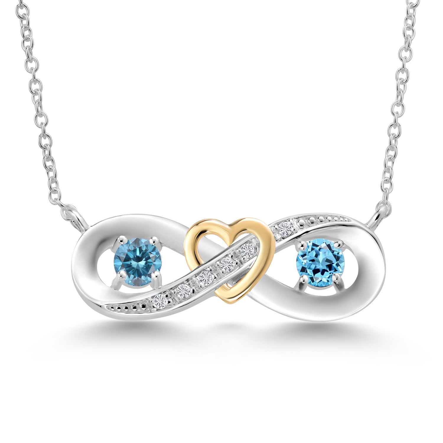 925 Silver and 10K Yellow Gold Blue Lab Grown Diamond and Swiss Blue ...