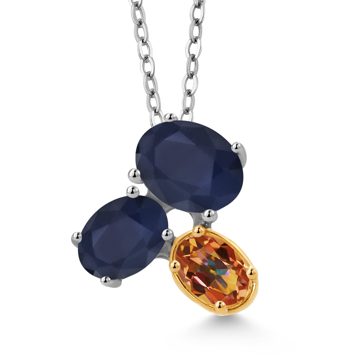 925 Silver and 10K Yellow Gold Blue Sapphire and Ecstasy Mystic Topaz ...