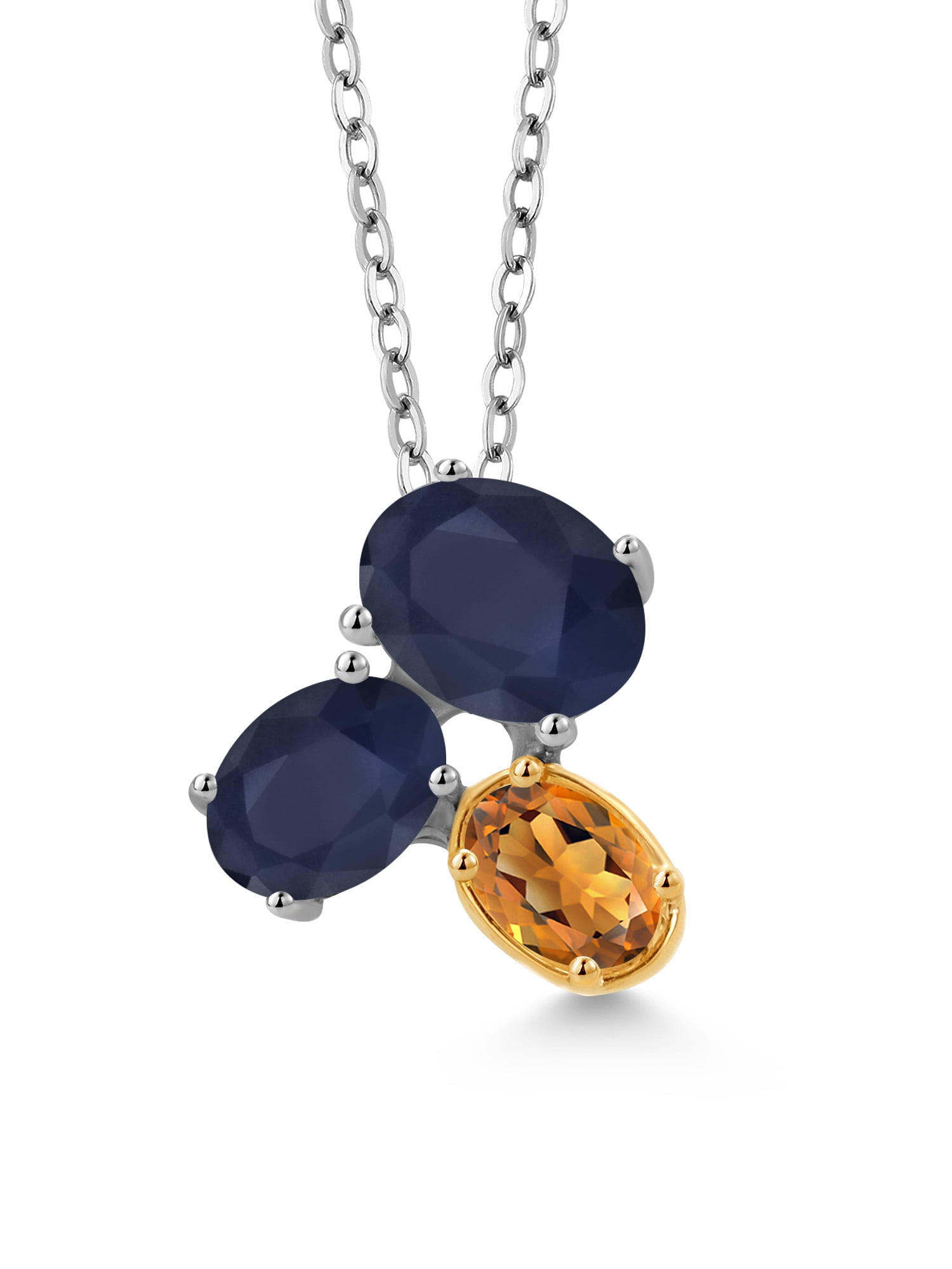 925 Silver and 10K Yellow Gold Blue Sapphire and Orange Red Madeira ...