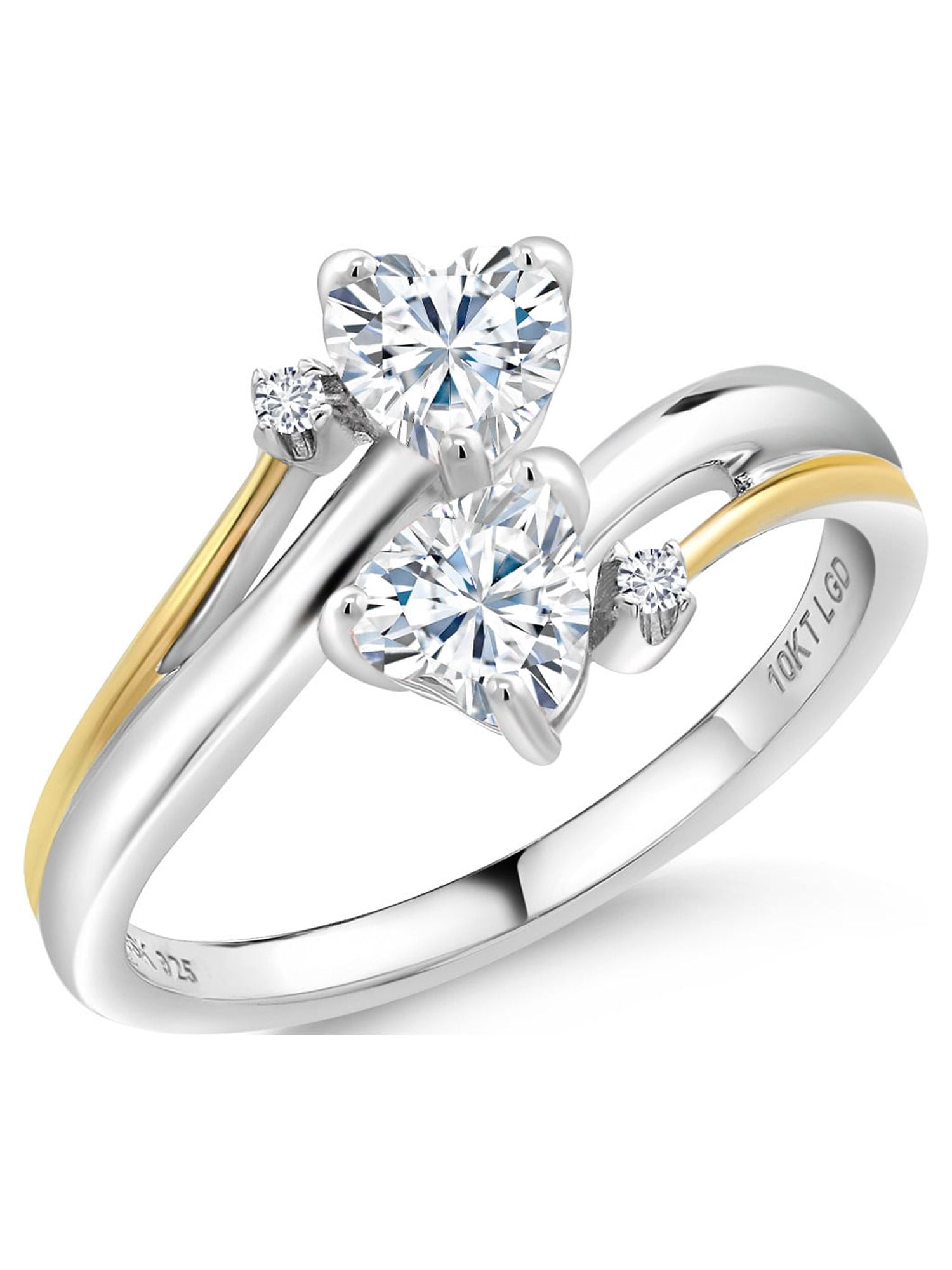 925 Silver and 10K Yellow Gold Heart Shape White Moissanite and White ...
