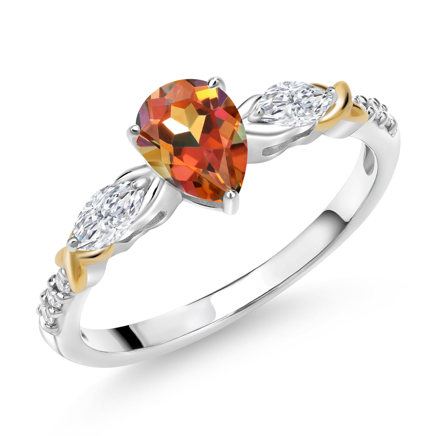 925 Silver 10K Yellow Gold Pear Shape Ecstasy Mystic Topaz White ...