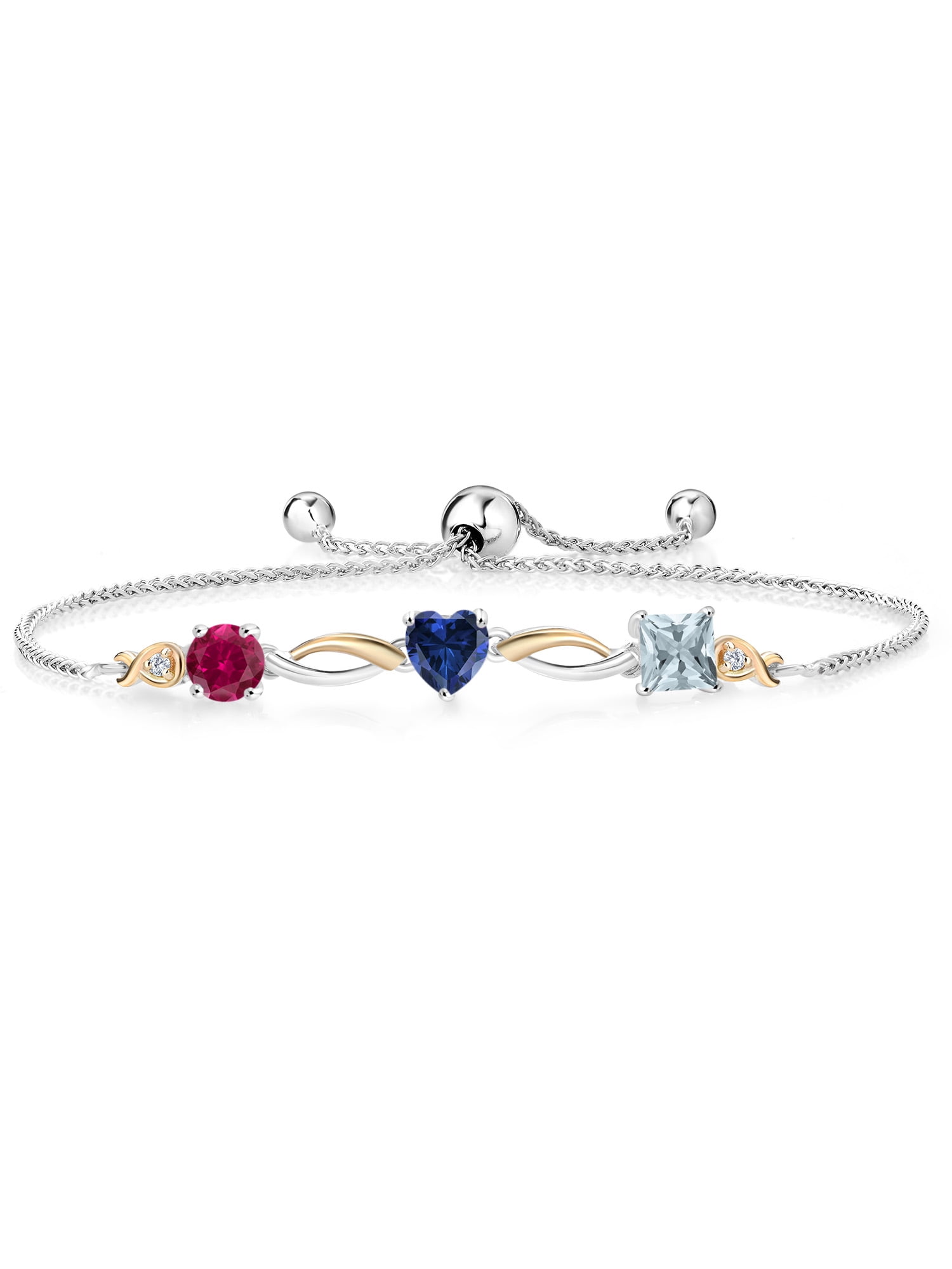 925 Silver and 10K Yellow Gold Red Created Ruby Blue Created Sapphire ...