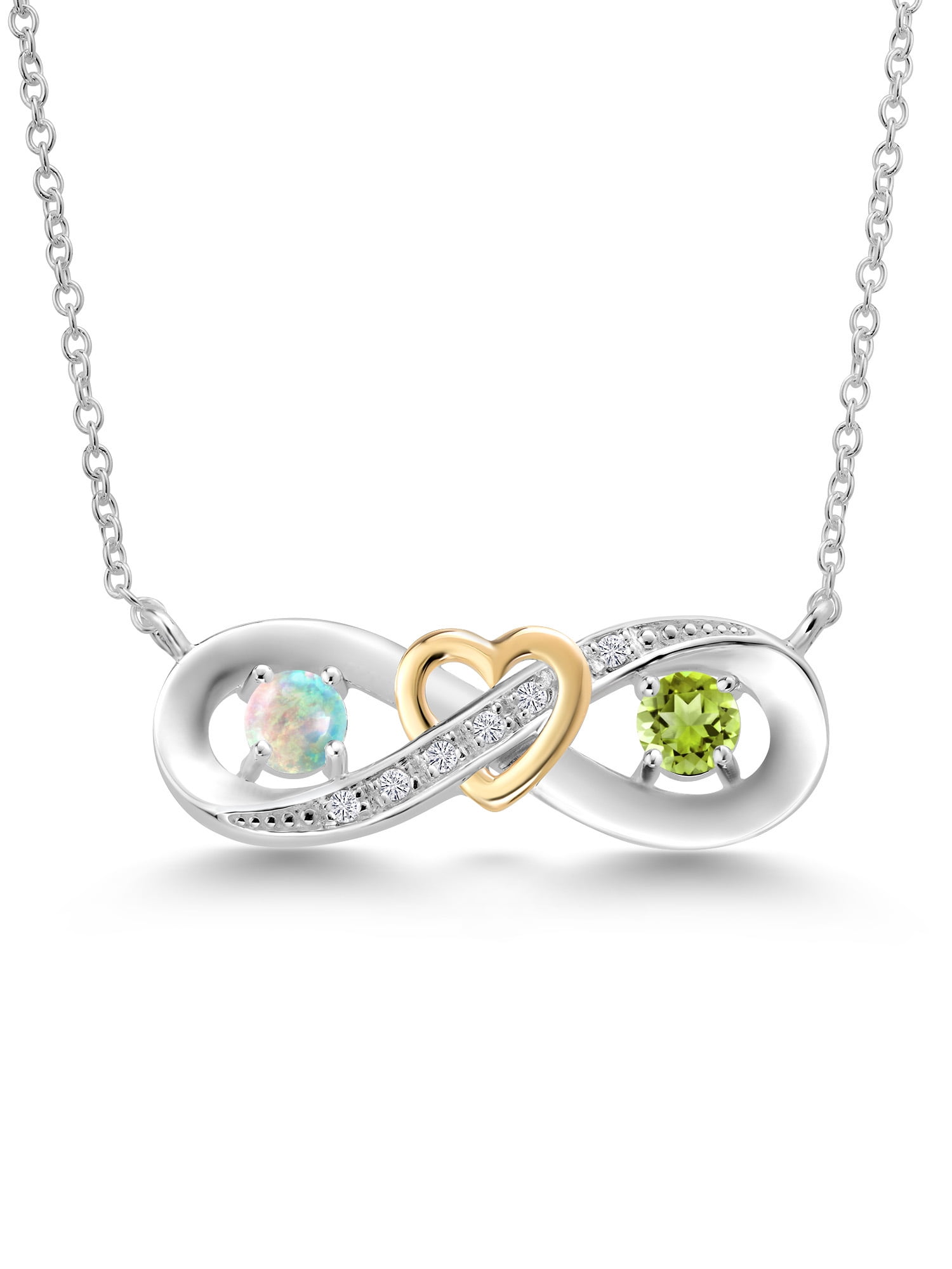 925 Silver & 10K Gold Heart Infinity Pendant with Opal, Peridot & Lab ...