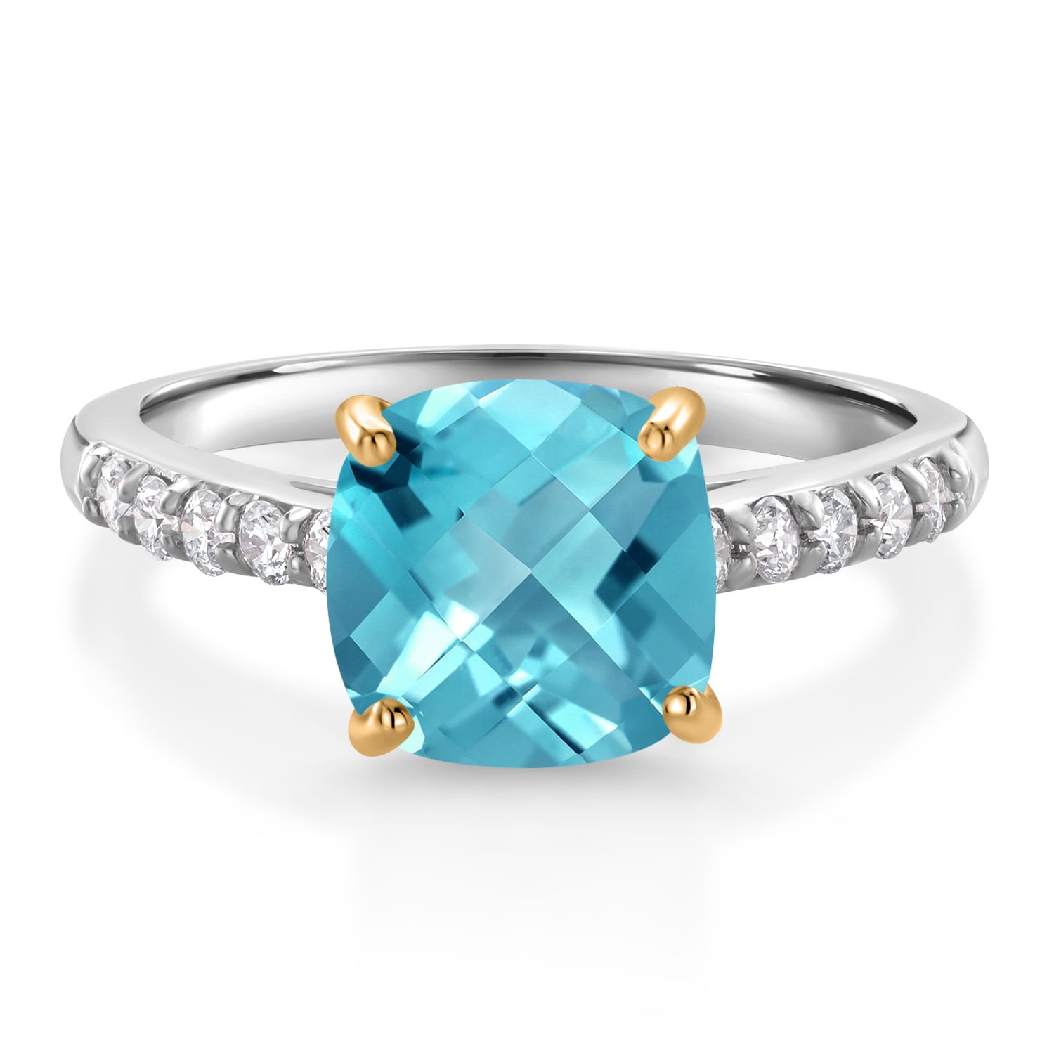 925 Silver and 10K Yellow Gold Swiss Blue Topaz and White Lab Grown ...
