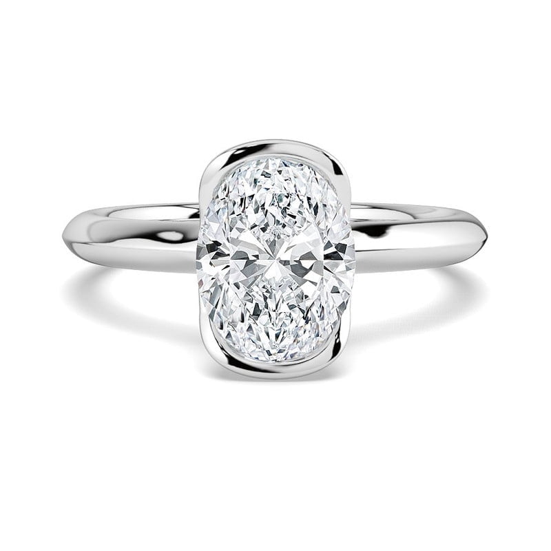 925 Silver 2CT Oval Cut Lab Grown Diamond Halo Bezel Set Engagement ...