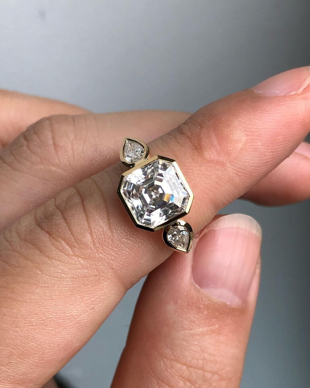 925 Silver 3CT Asscher Cut Lab Created Diamond Three Stone Wedding Ring ...