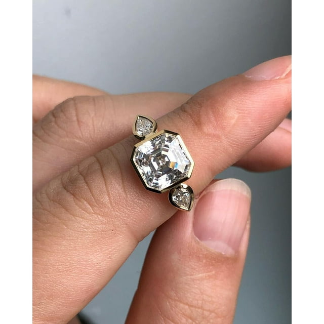 925 Silver 3CT Asscher Cut Lab Created Diamond Three Stone Wedding Ring ...