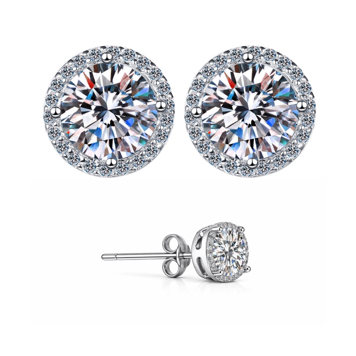925 Silver 50-point 1 Carat 2 Carat Moissanite 4-Prong Round Stud ...