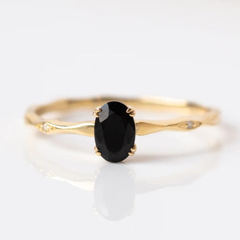 925 Silver Black Onyx Ring, Oval Cut Black Onyx Ring, Natural Onyx ...