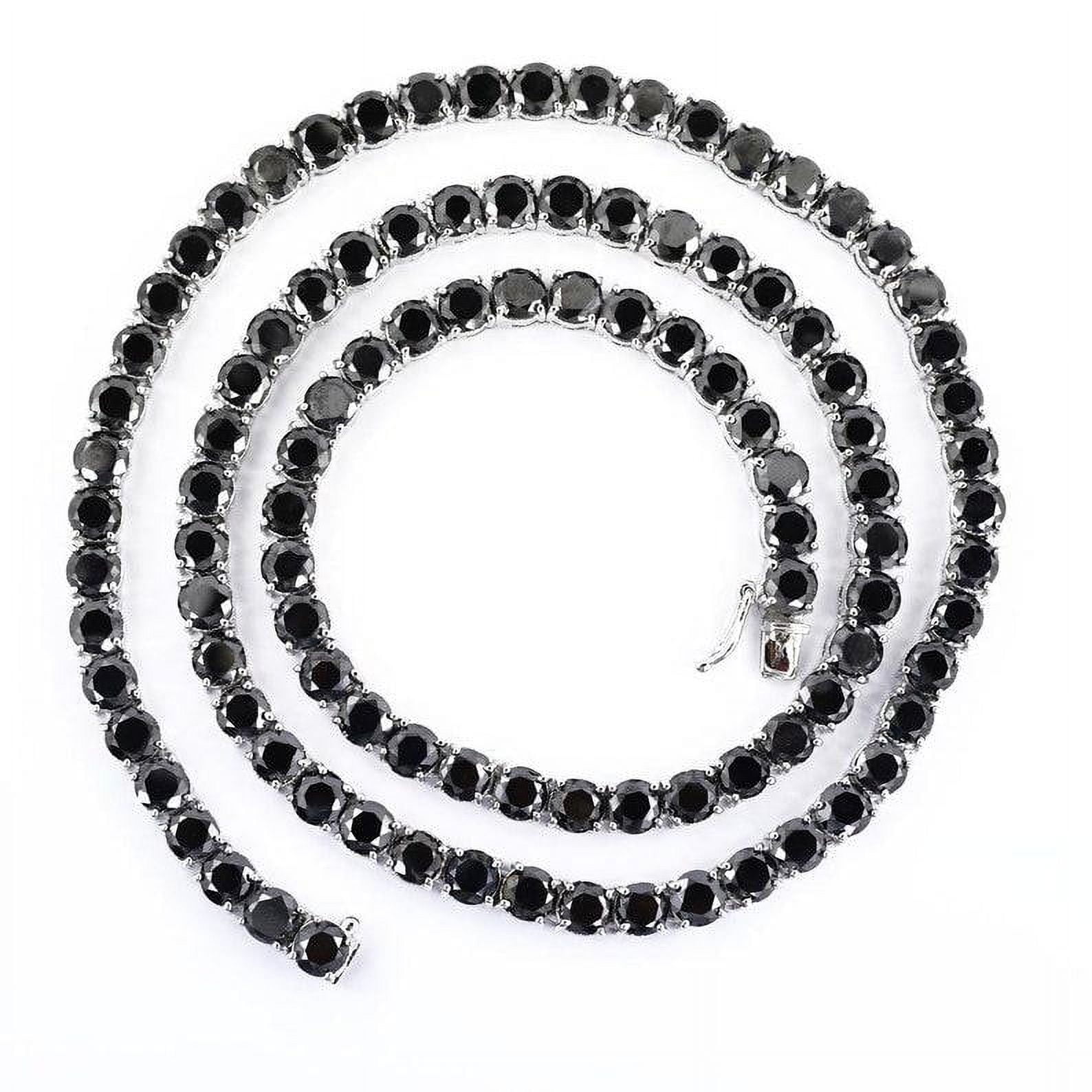 925 Silver Black Spinel Round Tennis Necklace,Yellow Gold Black Spinel ...
