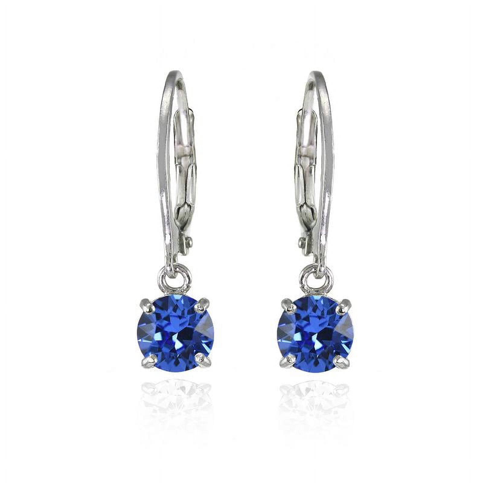 925 Silver Blue 6mm Round Dangle Earrings Made w/ Swarovski Crystals ...