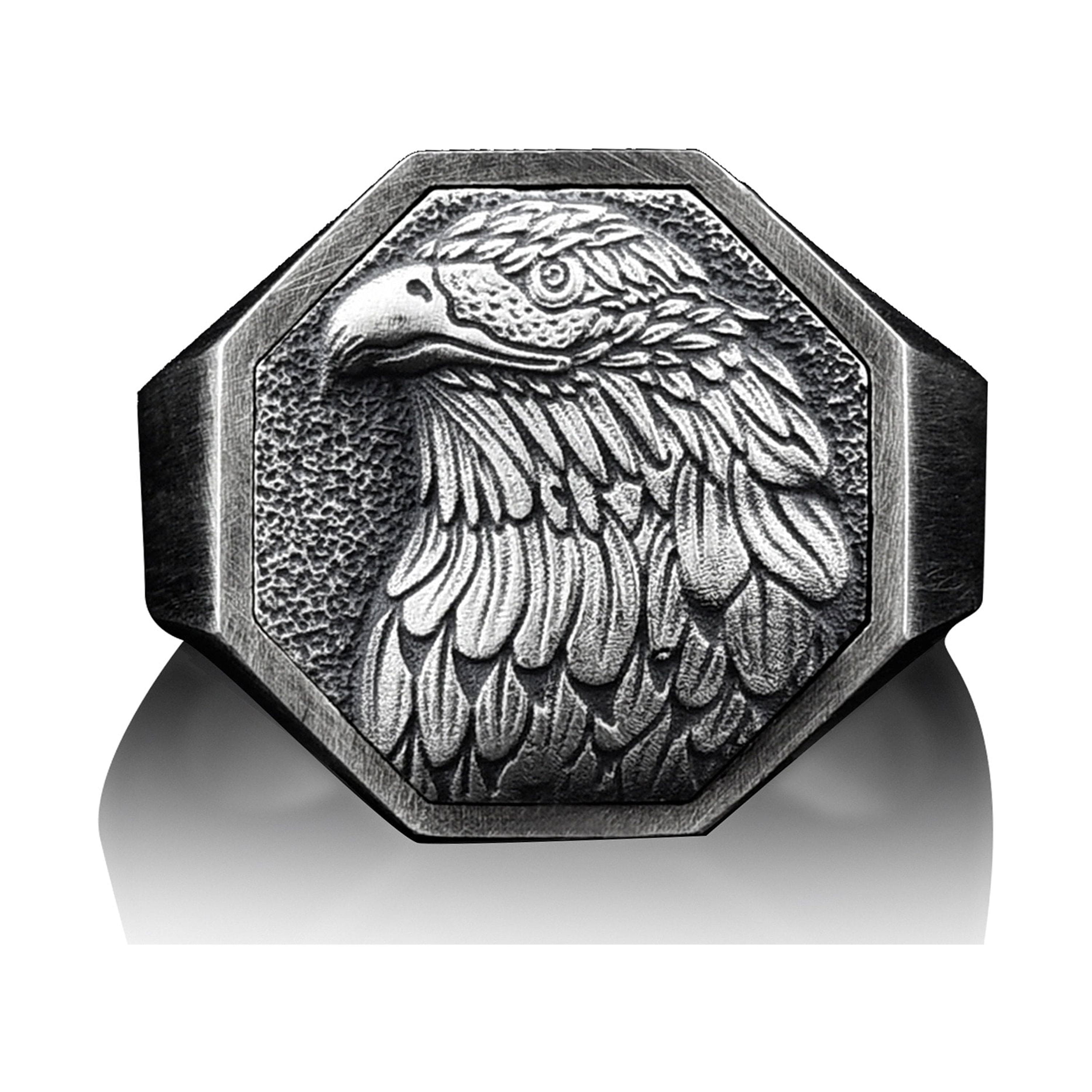 925 Silver Boho Eagle Men Ring, American Eagle Signet Man Ring ...