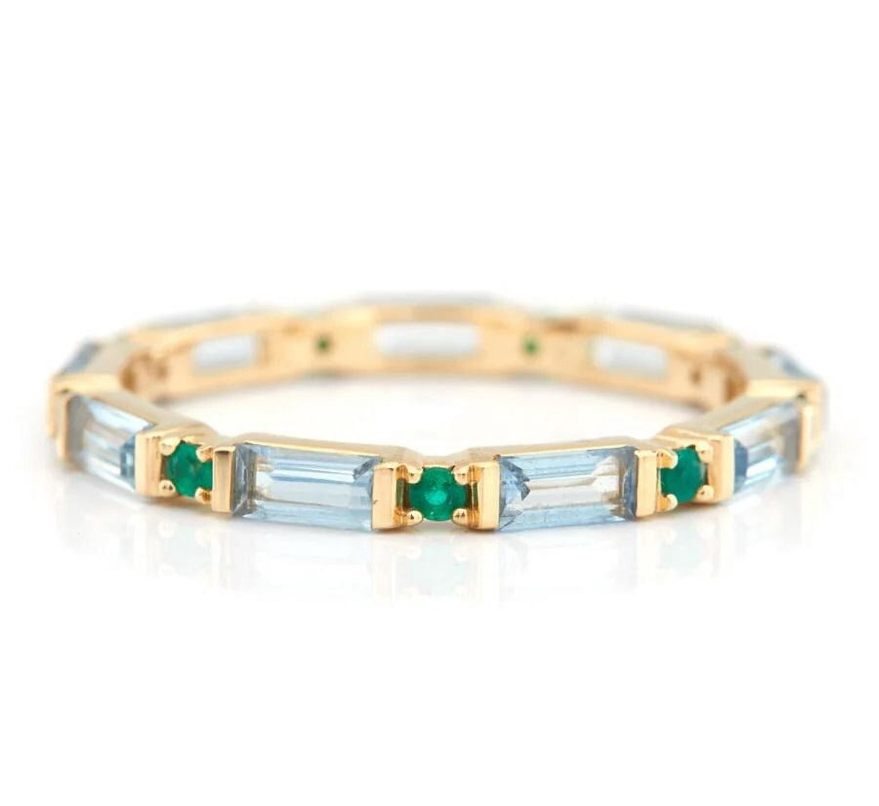 925 Silver CZ Aquamarine & Emerald Infinity Ring With 14K Gold Plating ...