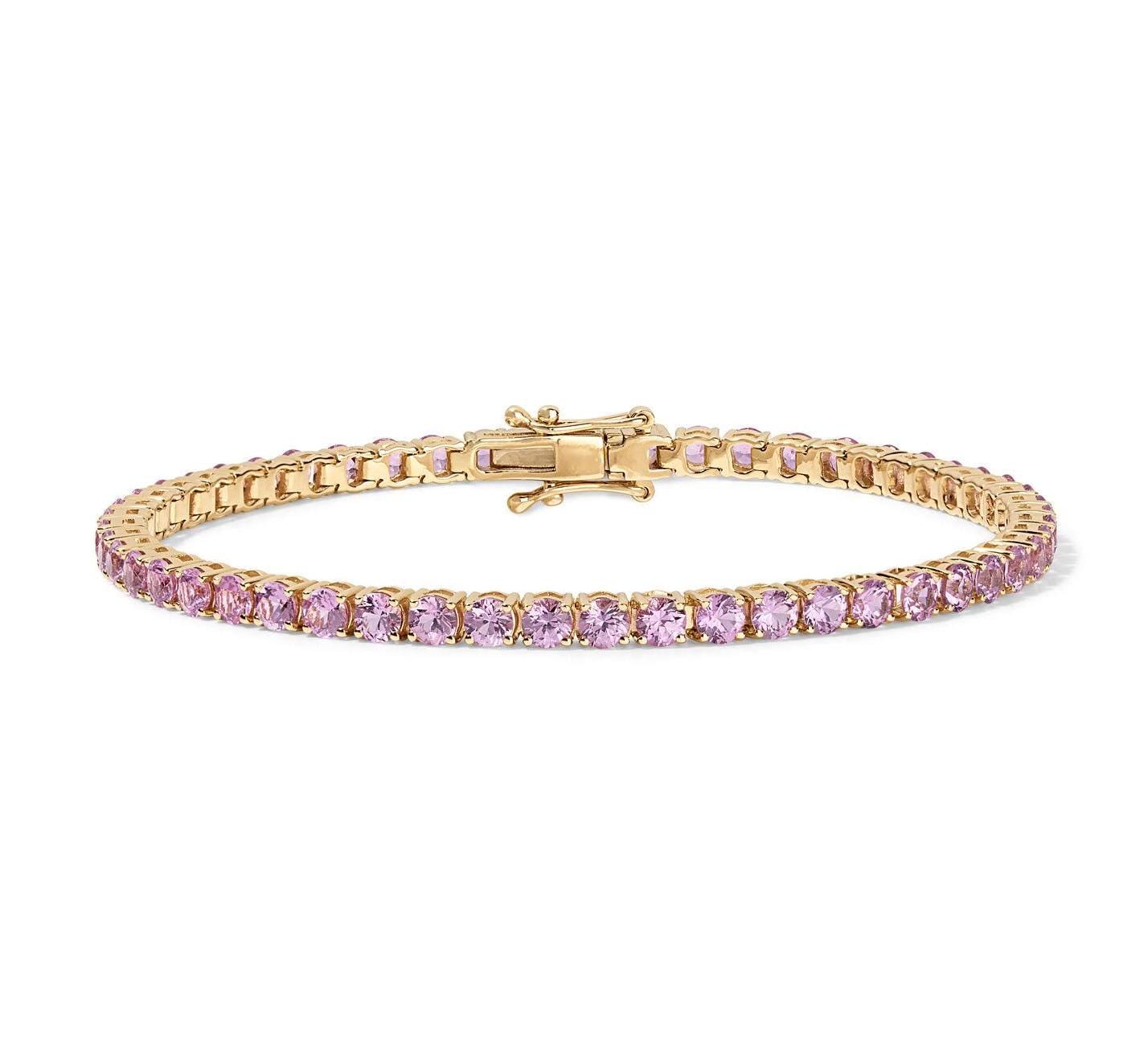 925 Silver CZ Pink Sapphire Tennis Bracelet,Pink colour Gemstone Tennis ...