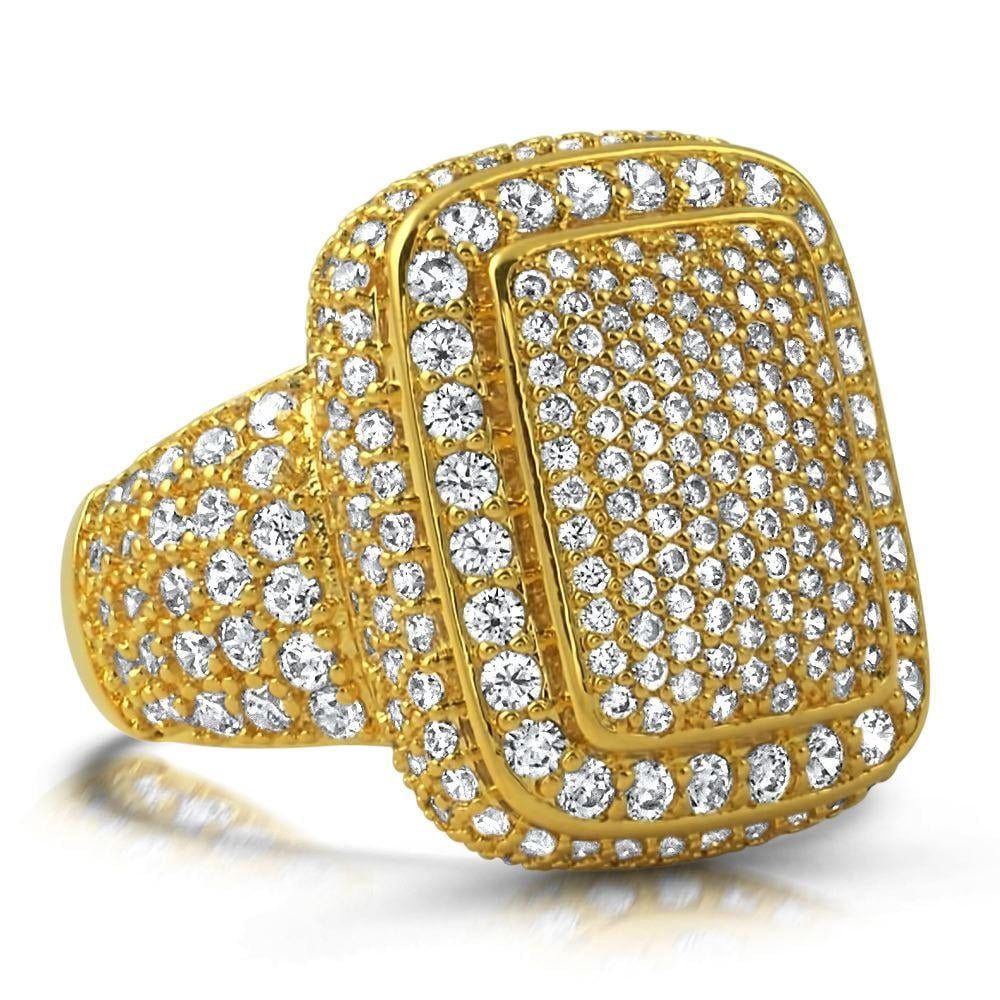 .925 Silver Cocktail Chunky Ice Bling Bling CZ Mens Ring in Gold ...
