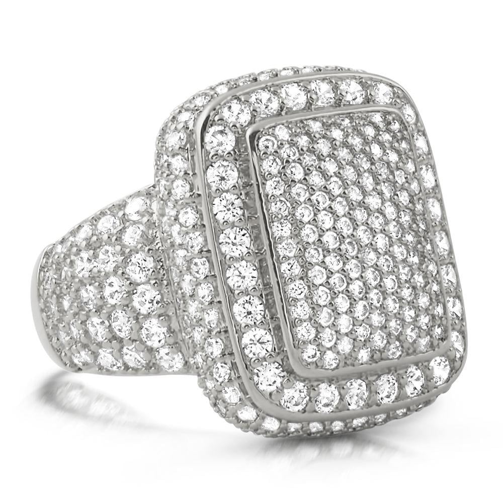 .925 Silver Cocktail Chunky Ice Bling Bling CZ Mens Ring in Rhodium ...