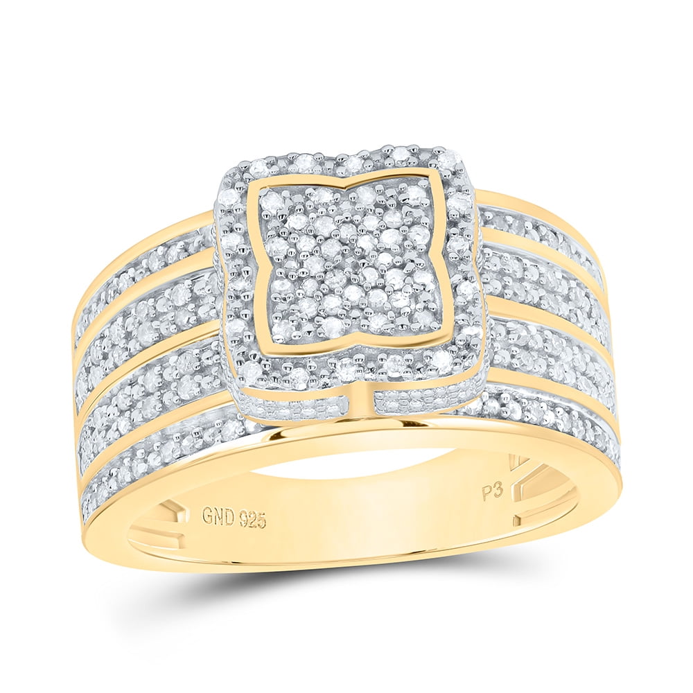 925 Silver Gold Plated Diamond Cluster 3D 4 Leaf Floral Cocktail Ring 1 ...