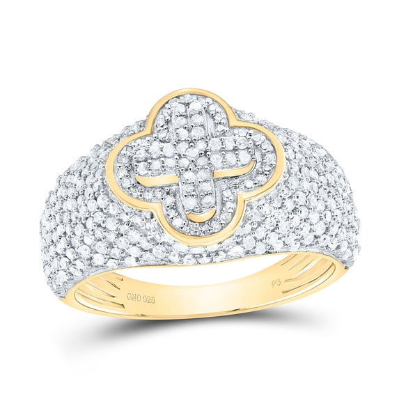 925 Silver Gold Plated Real Diamond Cluster 4 Leaf Clover Cocktail Ring ...