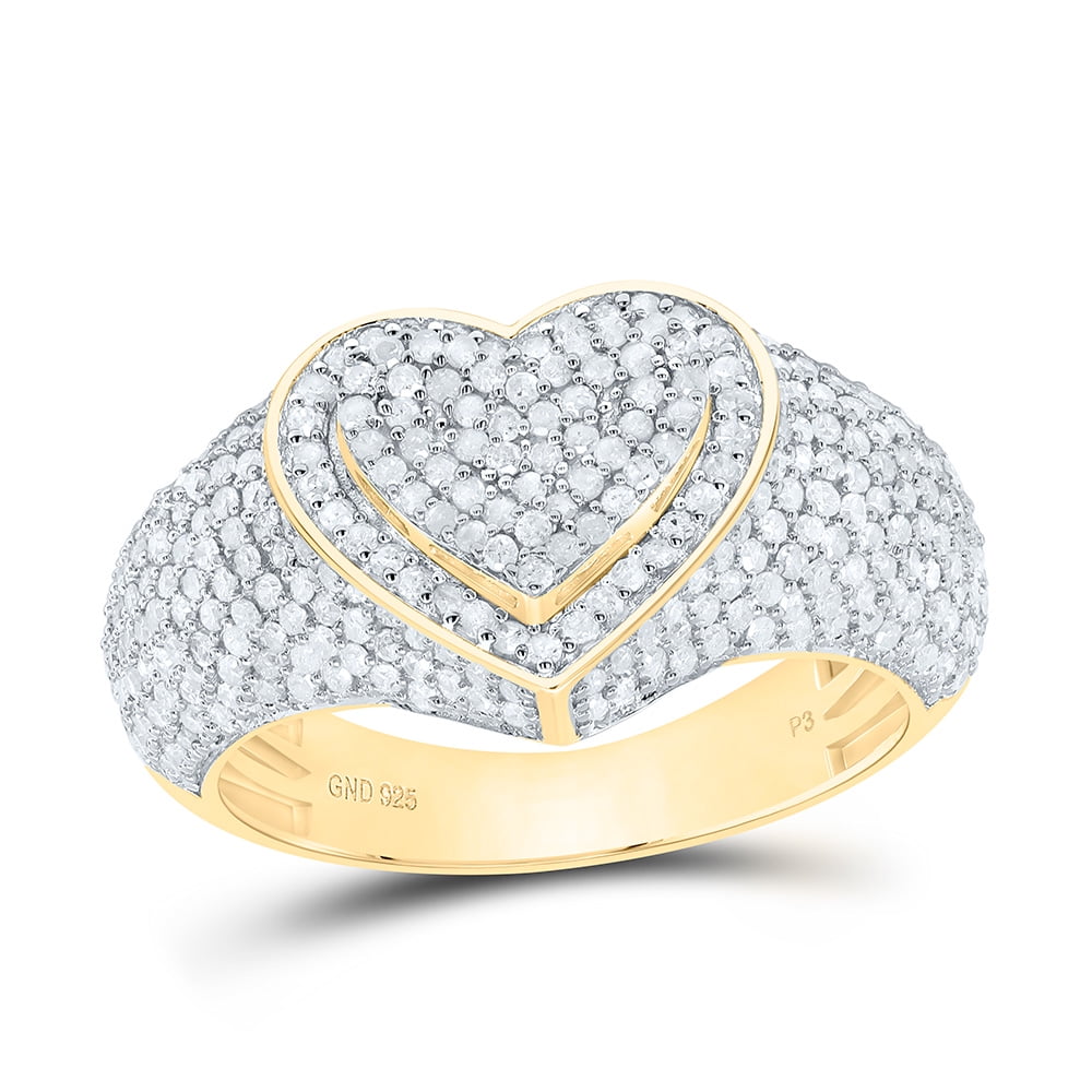925 Silver Gold Plated Real Diamond Dome Cluster Tiered Heart Cocktail ...