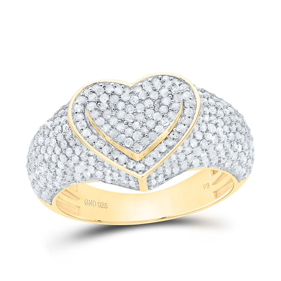 925 Silver Gold Plated Real Diamond Dome Cluster Tiered Heart Cocktail ...