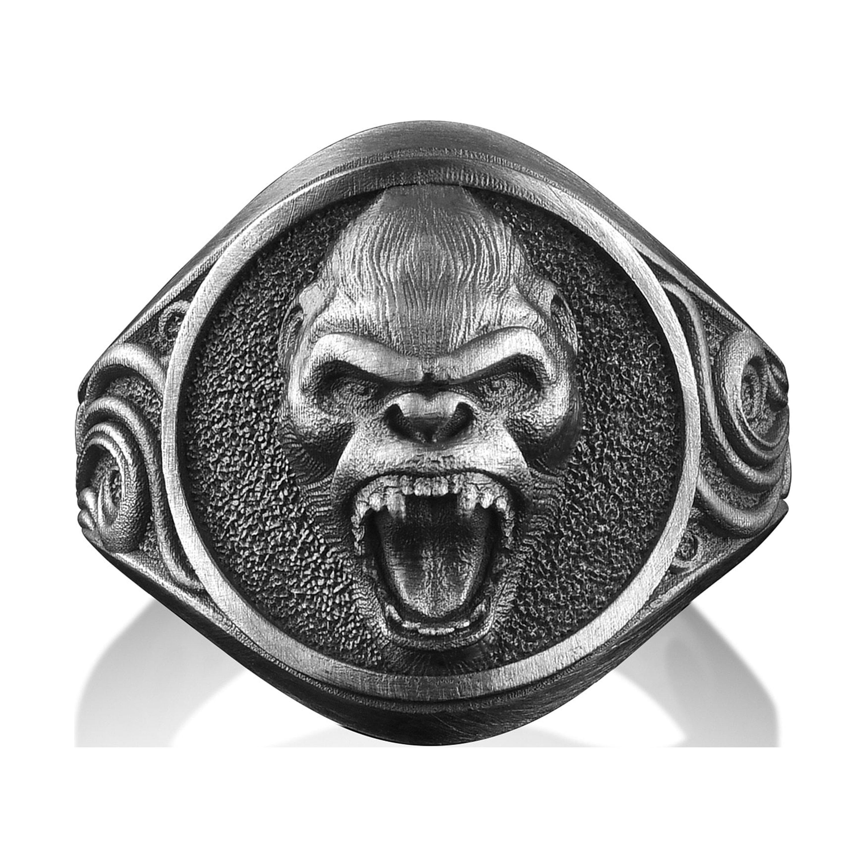 925 Silver Gorilla Ape Men's Ring, Handmade Boho Signet Wild Ape Ring, Sterling Silver Angry ...