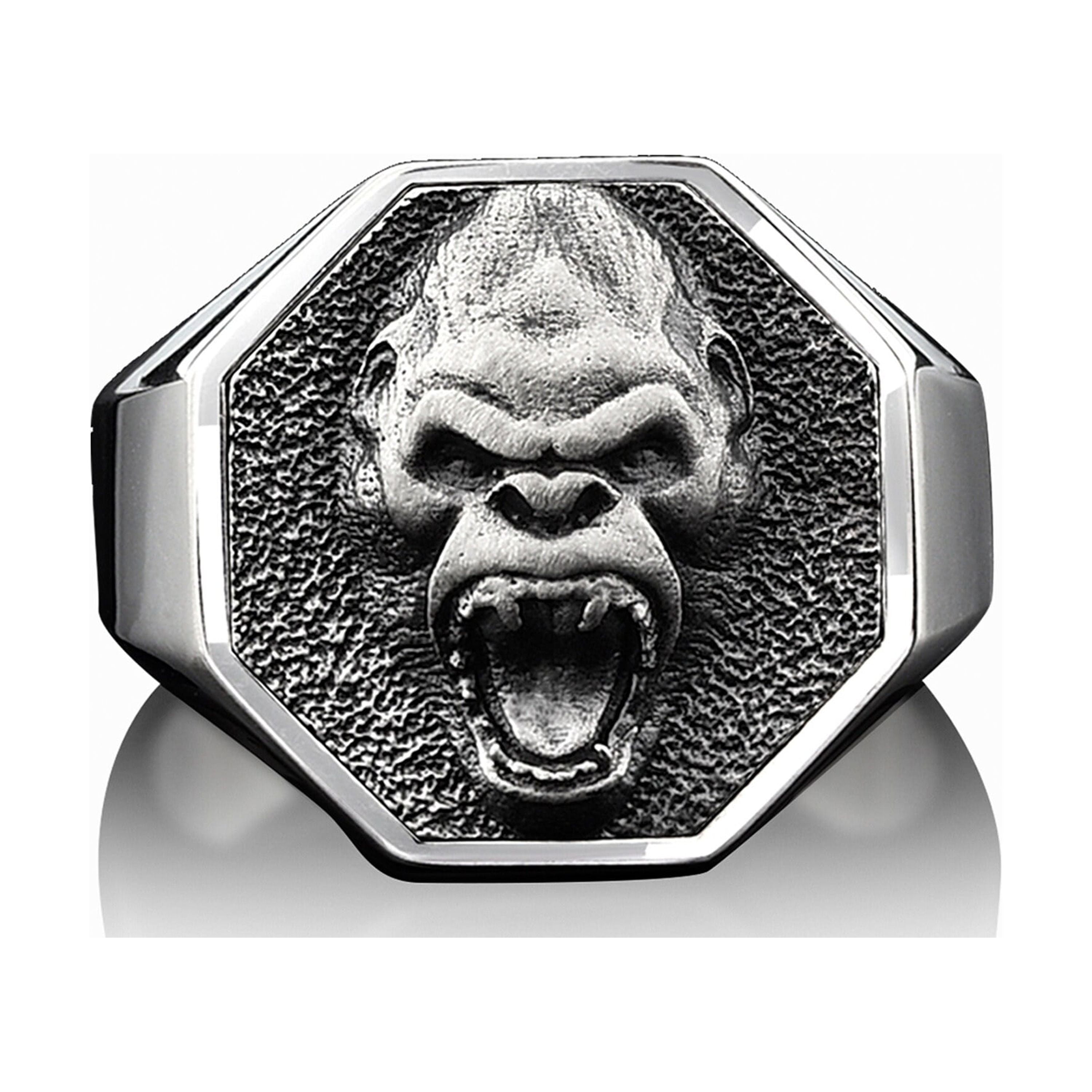 925 Silver Gorilla Signet Mens Ring, Handmade Wild Ape Man Ring ...