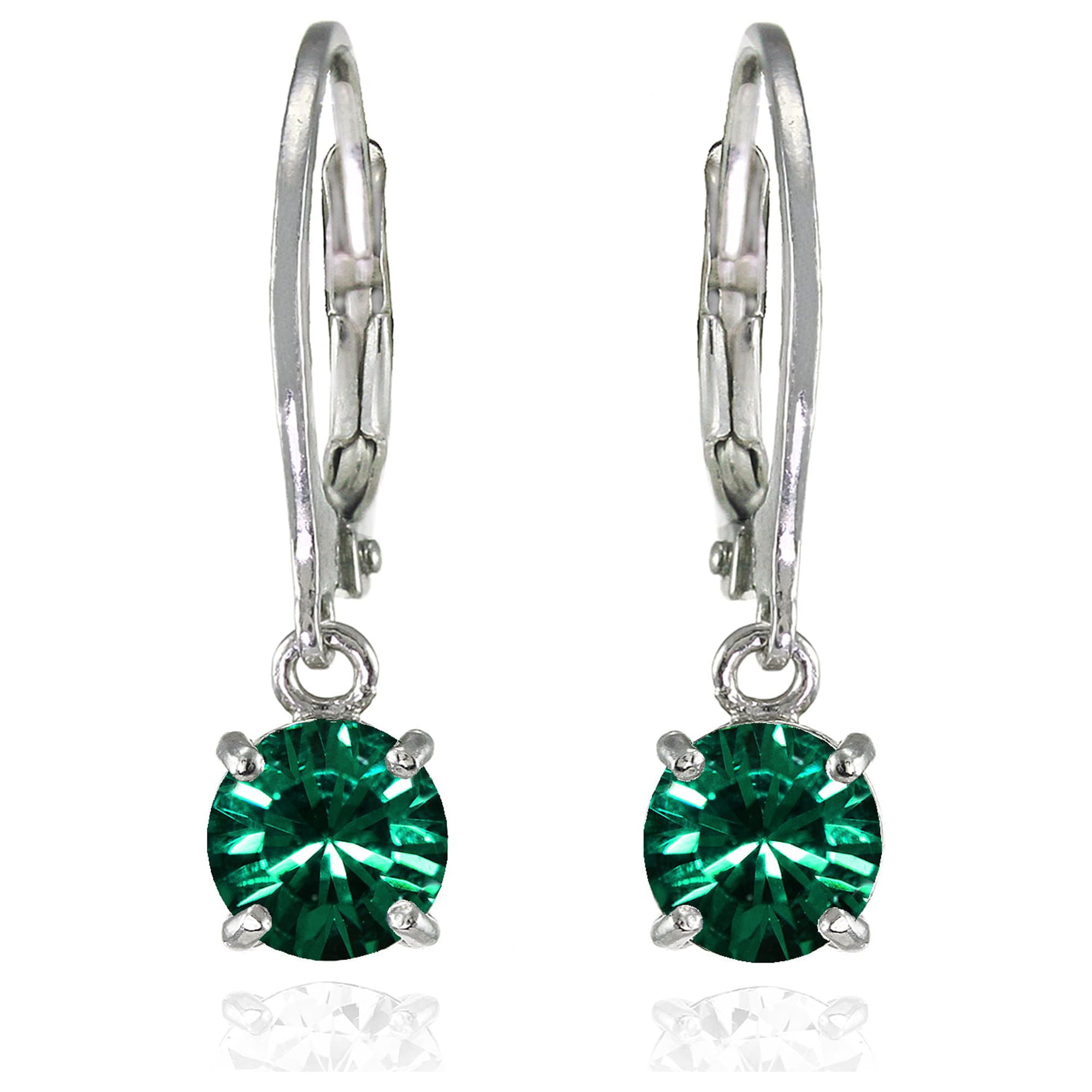 925 Silver Green 6mm Round Dangle Earrings Made w/ Swarovski Crystals ...
