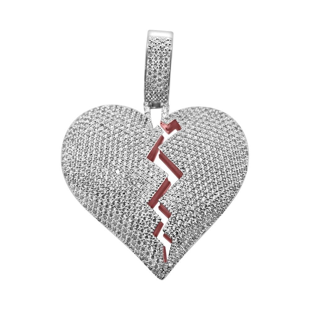 .925 Silver Heart Breaker Rhodium CZ Bling Bling Pendant - Walmart.com