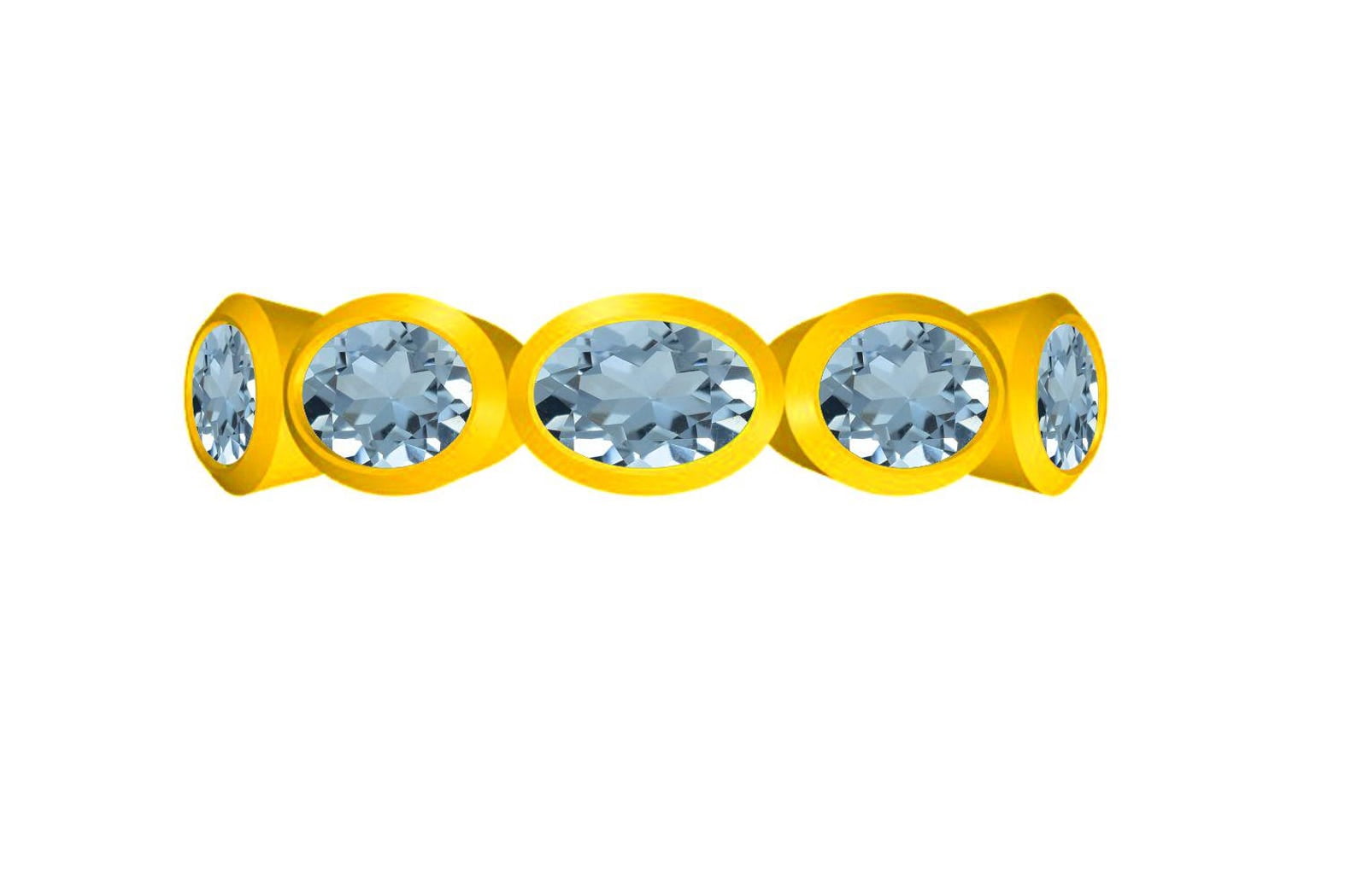 925 Silver Lab Aquamarine Engagement Ring,Oval Cut Five Stones Bezel ...