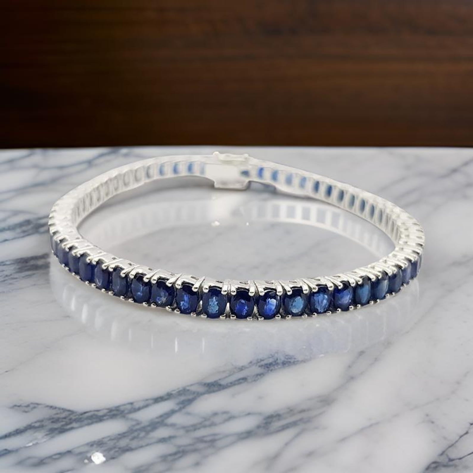 925 Silver Lab Blue sapphire Tennis Bracelet,Gold Plated Lab Sapphire Bracelet,May Birthstone ...